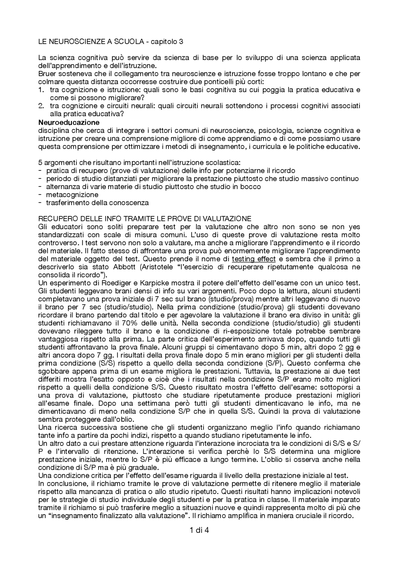 Le Neuroscienze A Scuola Sintesi Del Corso Di Psicobiologia Docsity