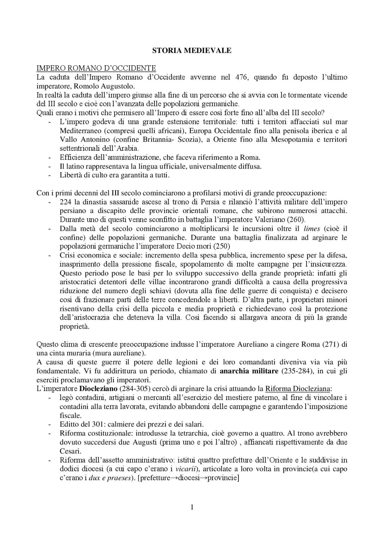 Riassunti Di Storia Medievale Docsity
