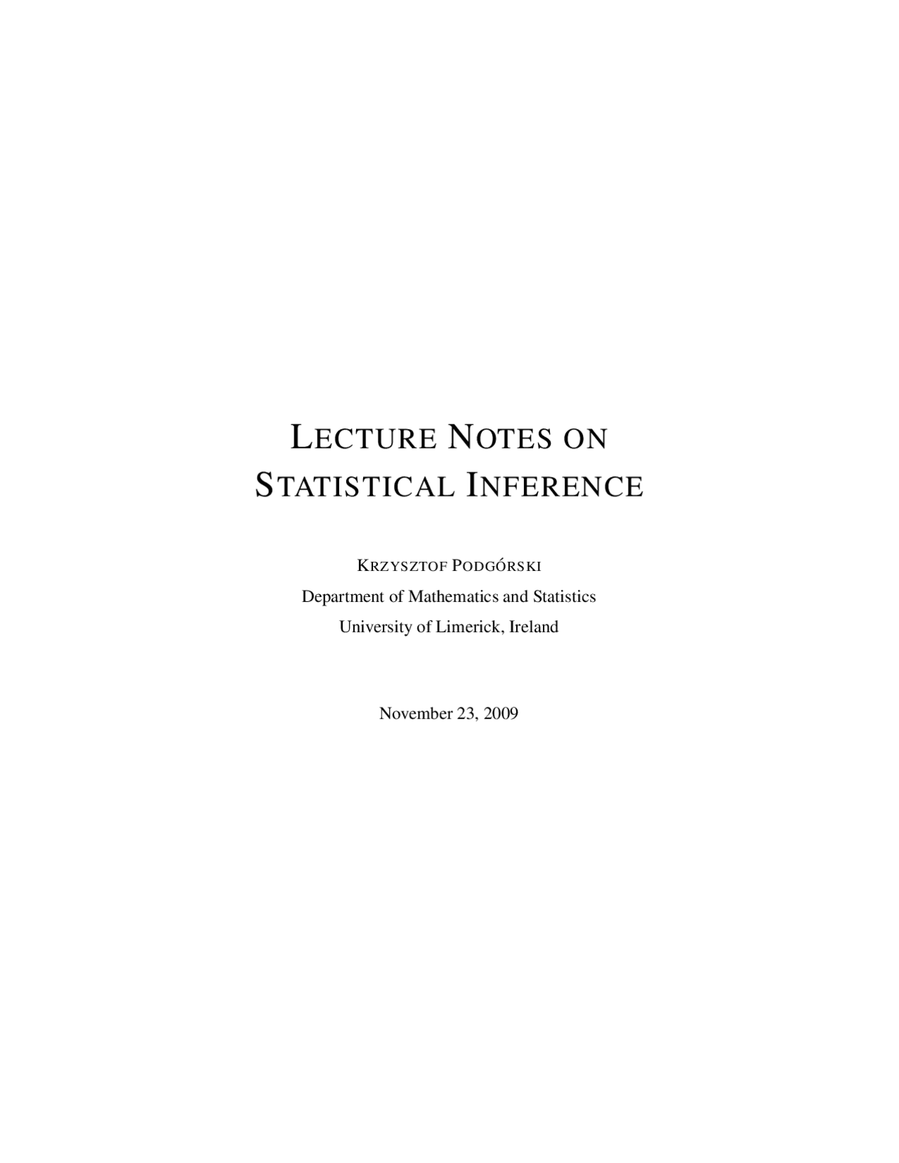 Lectures Notes On Statistical Inference Docsity