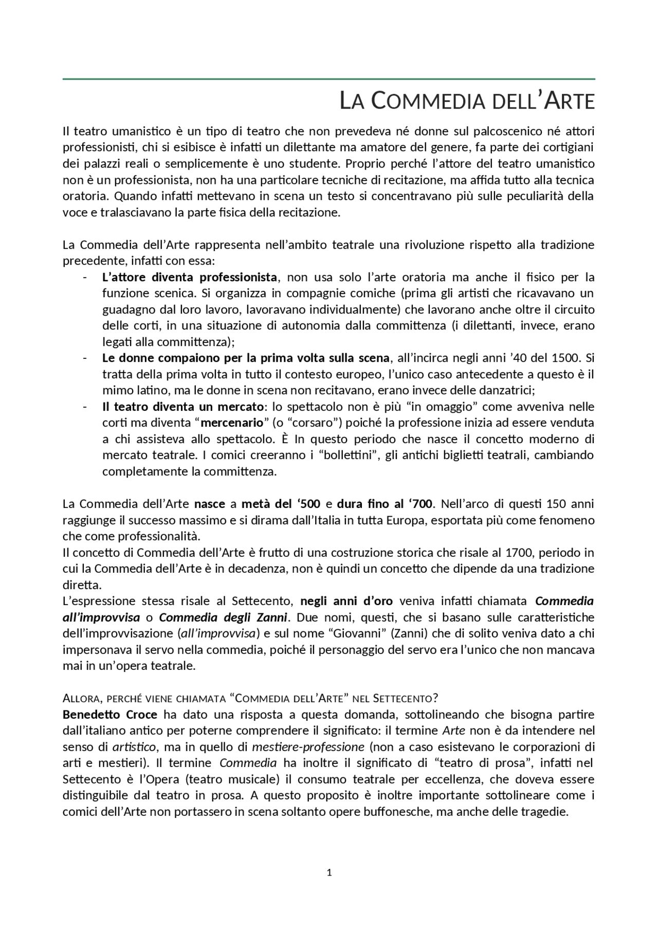 Riassunto Sulla Commedia Dellarte Docsity