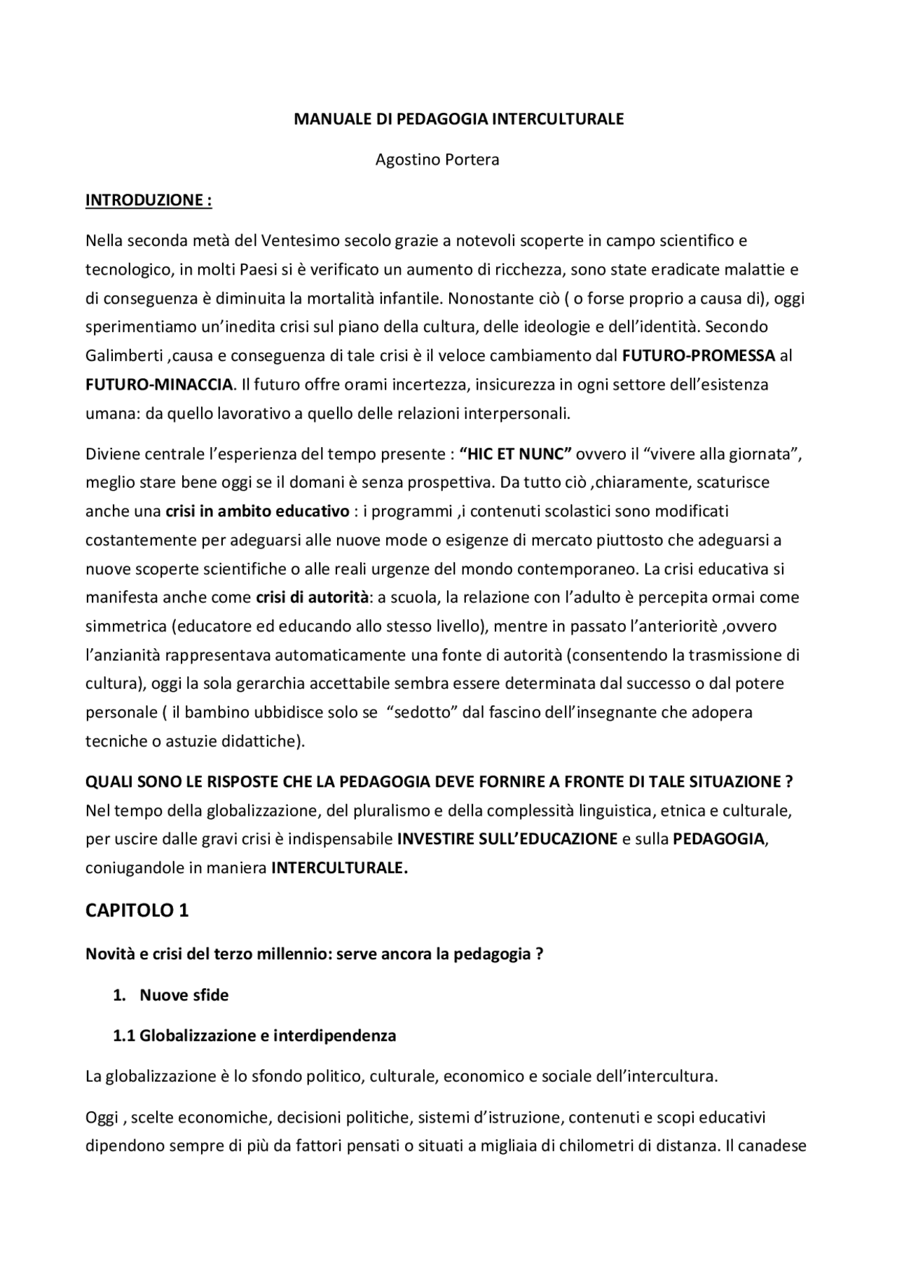 Manuale di pedagogia interculturale - Agostino Portera - Docsity