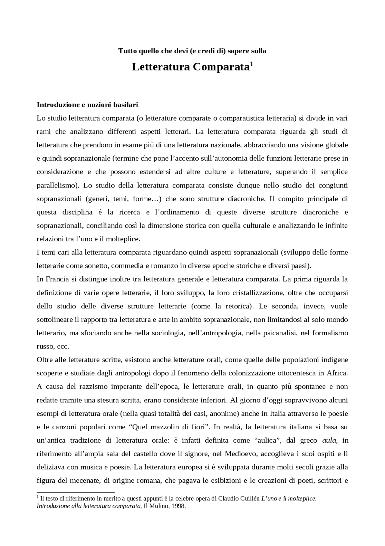 Letteratura Comparata Docsity
