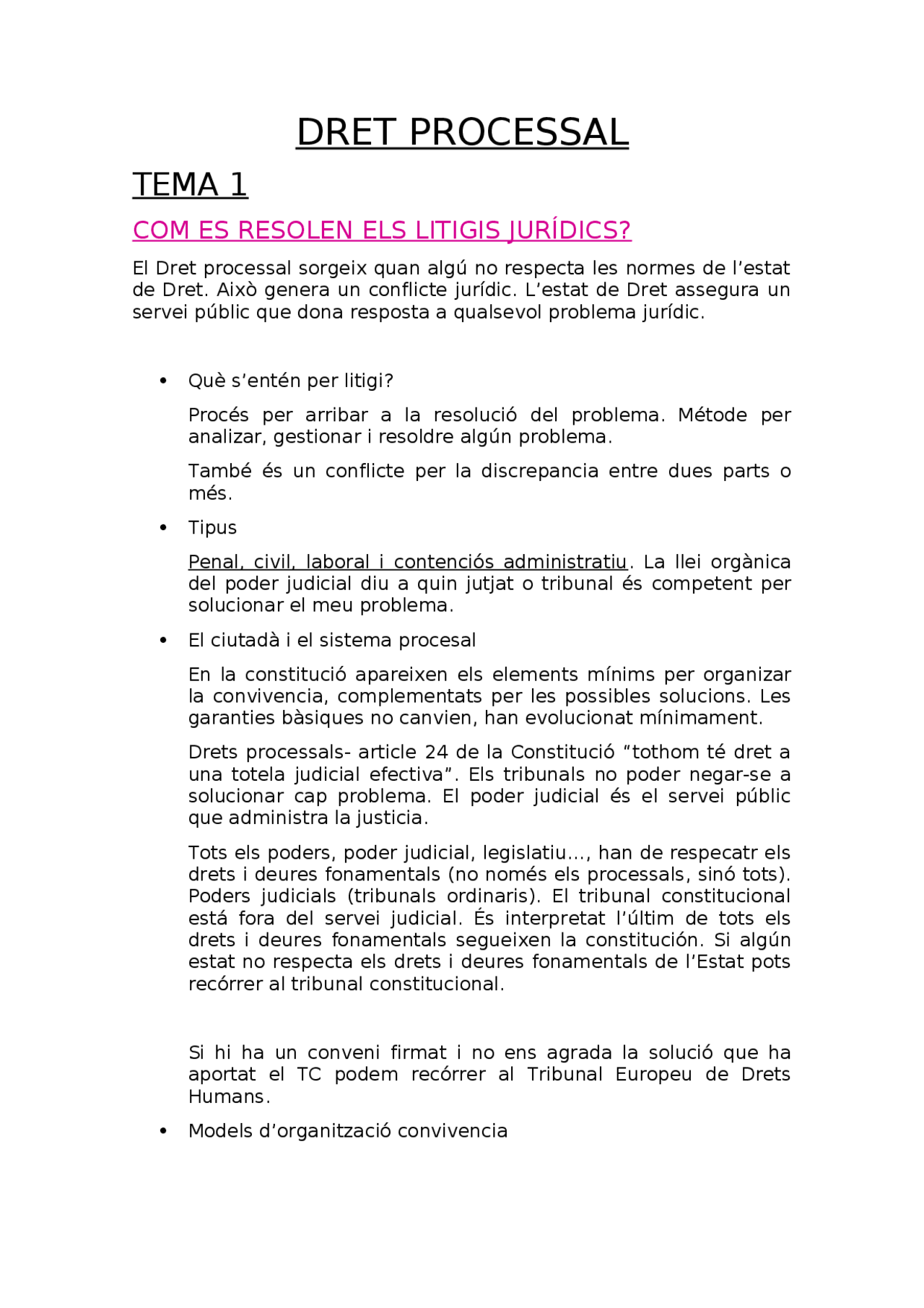 Apuntes Tema 1 De Derecho Procesal Docsity