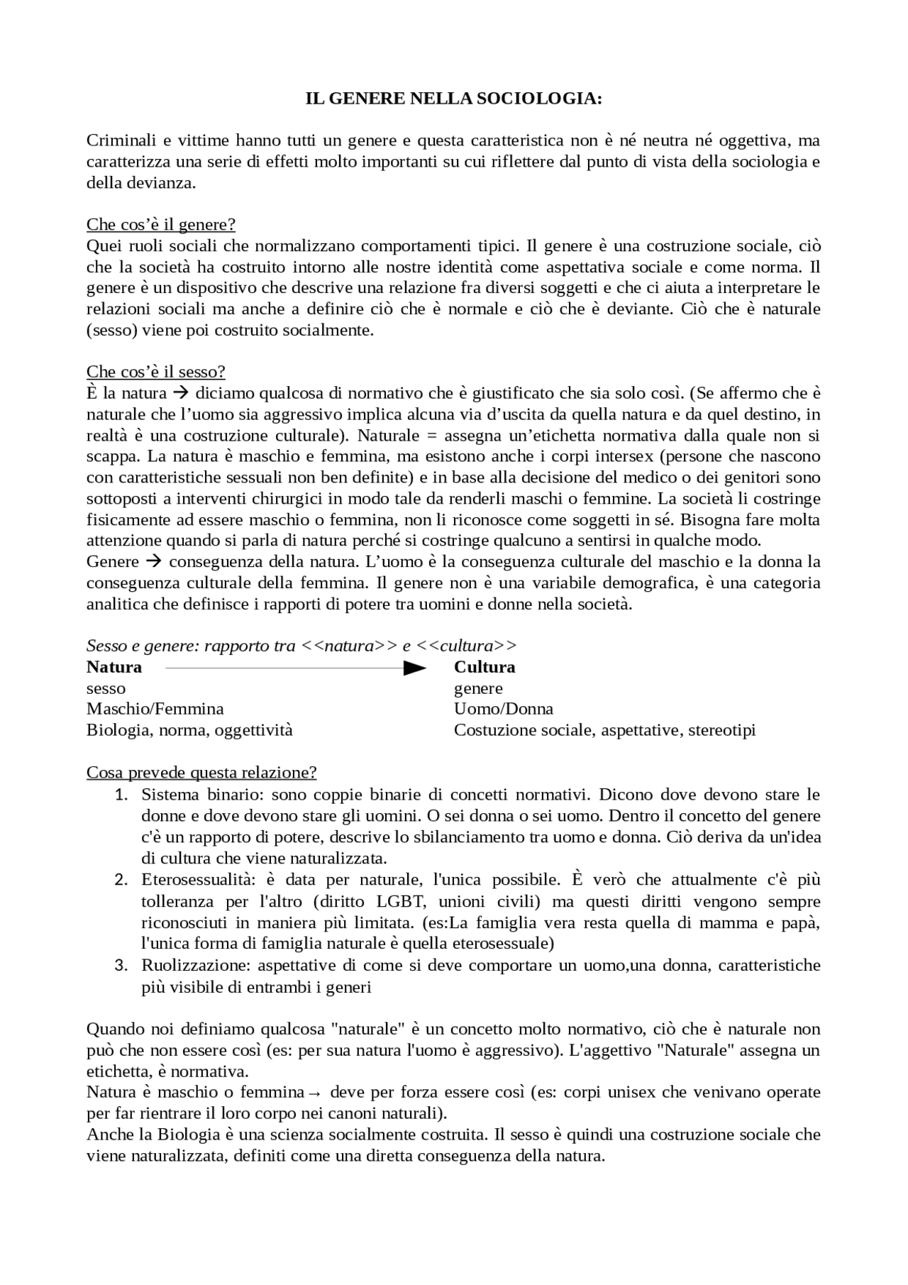 Genere In Sociologia Docsity