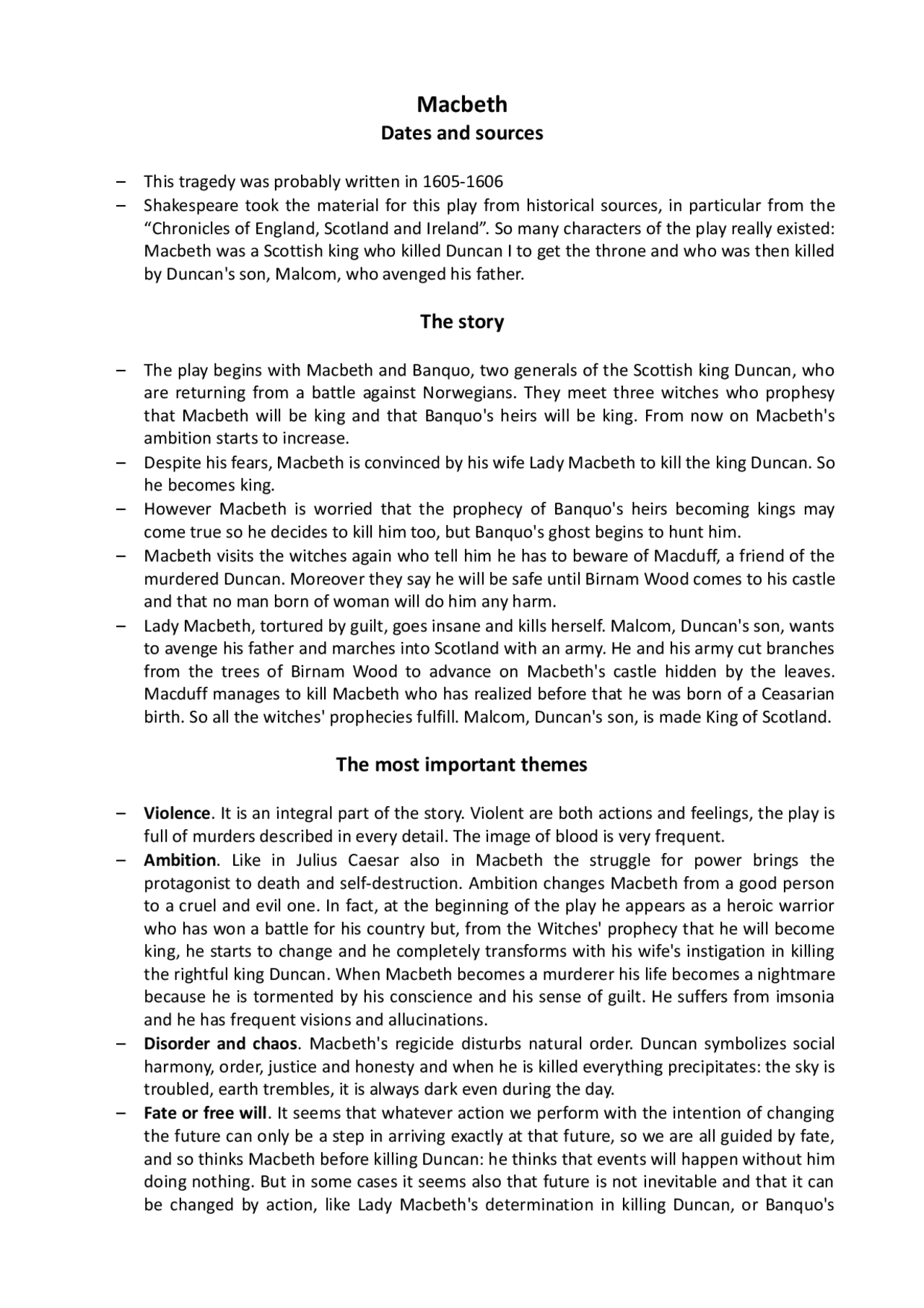 Macbeth Brief Summary Dispense Di Letteratura Inglese Docsity