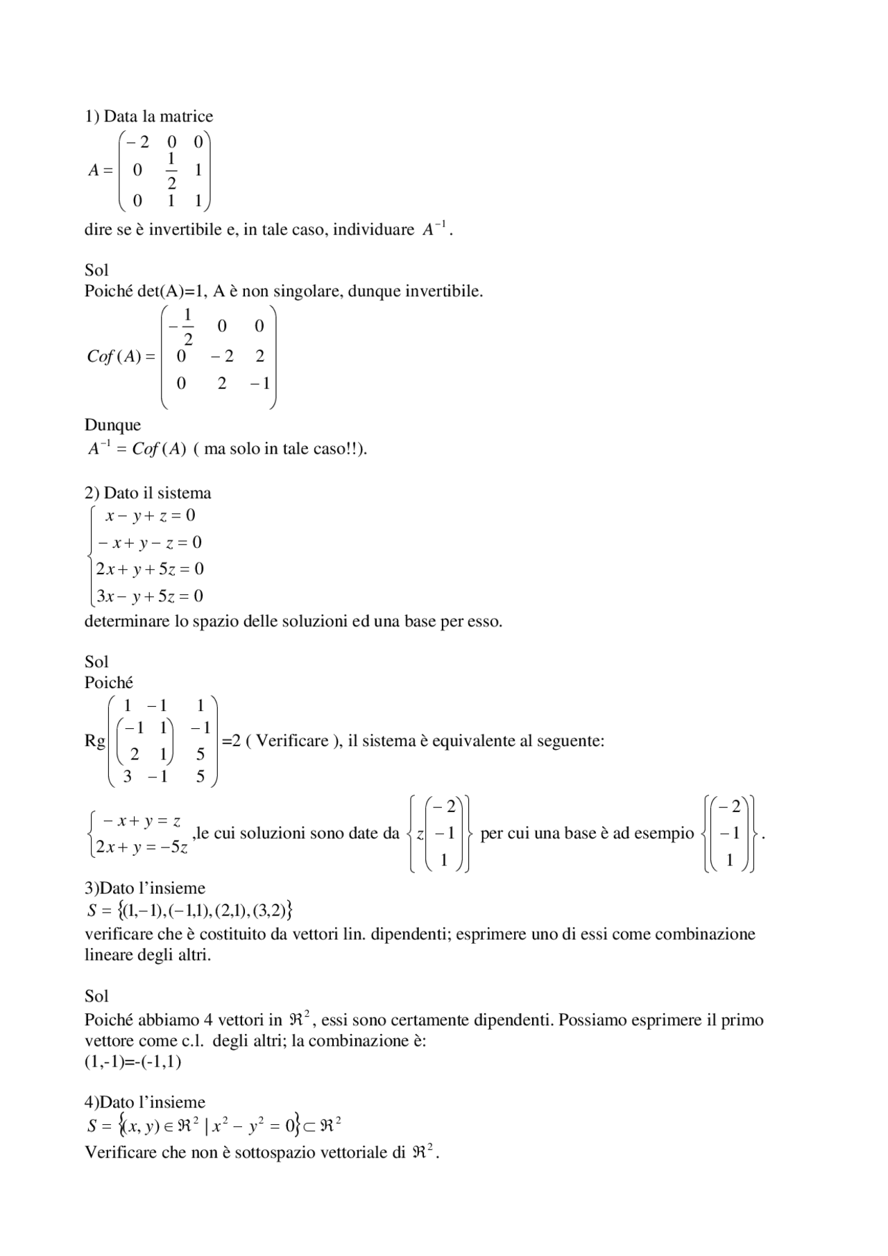 Esercizi e soluzioni di matematica - Docsity
