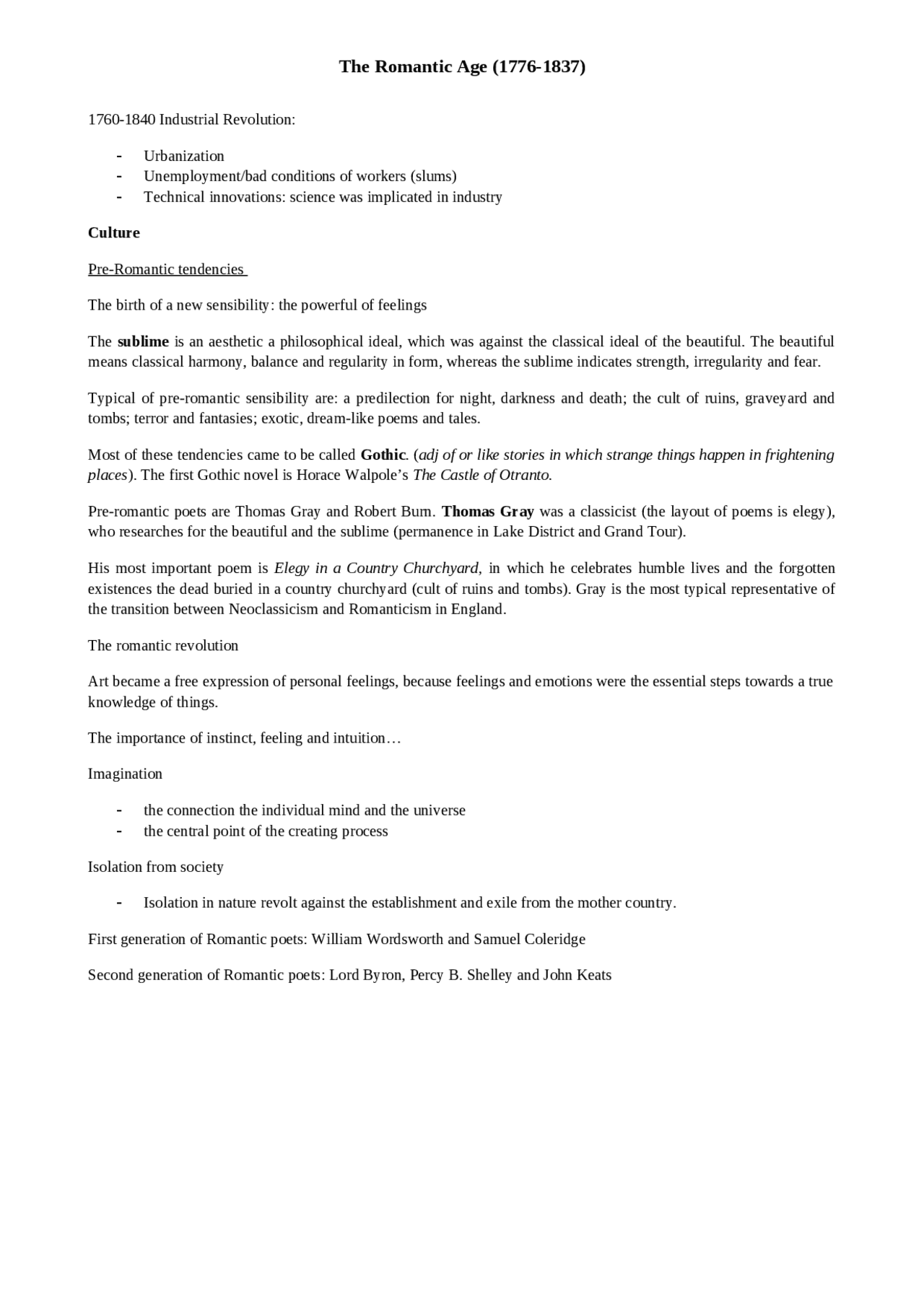 Schema The Romantic Age Appunti Di Inglese Docsity