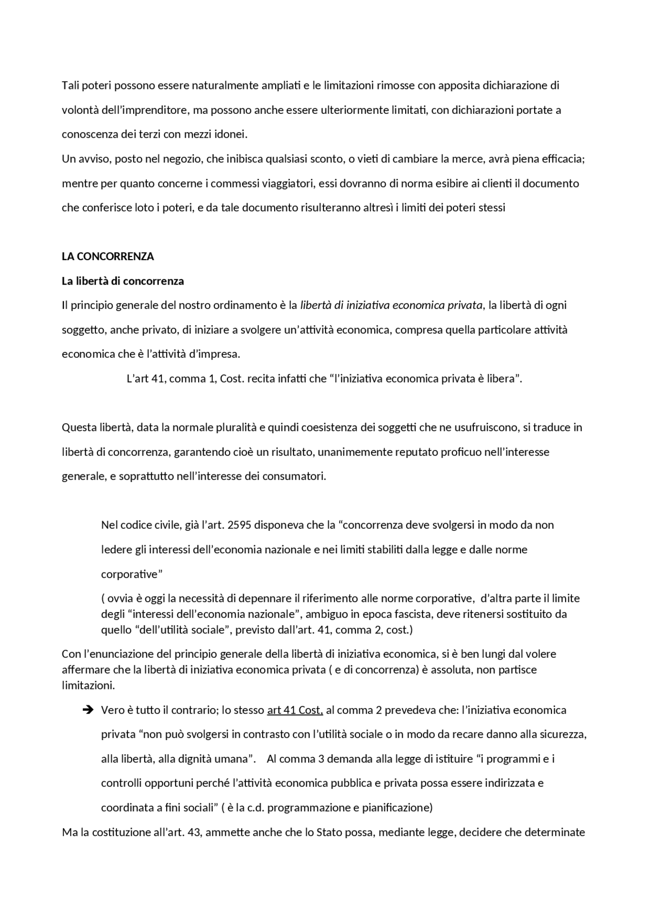 La concorrenza. la libertà di concorrenza - Docsity