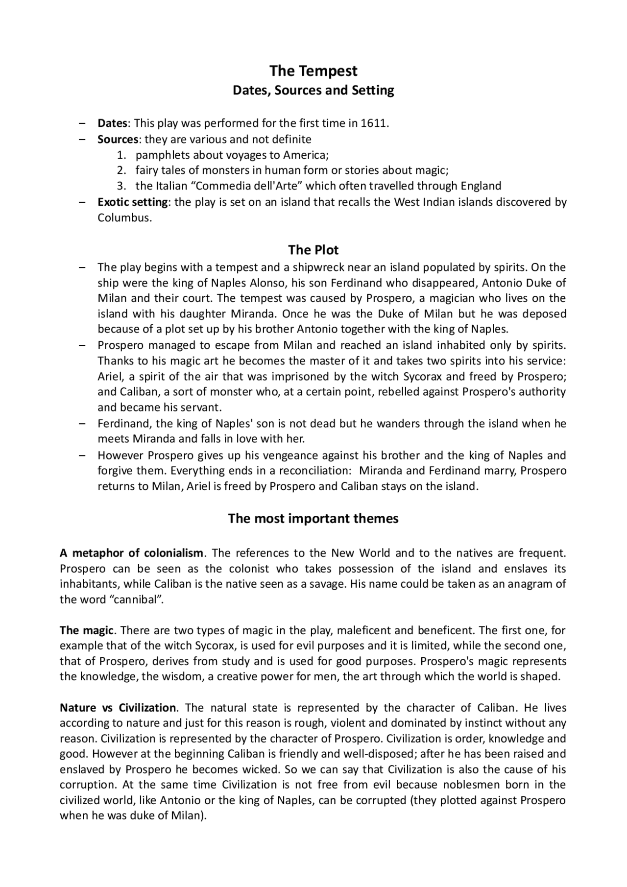 The Tempest Brief Summary Docsity