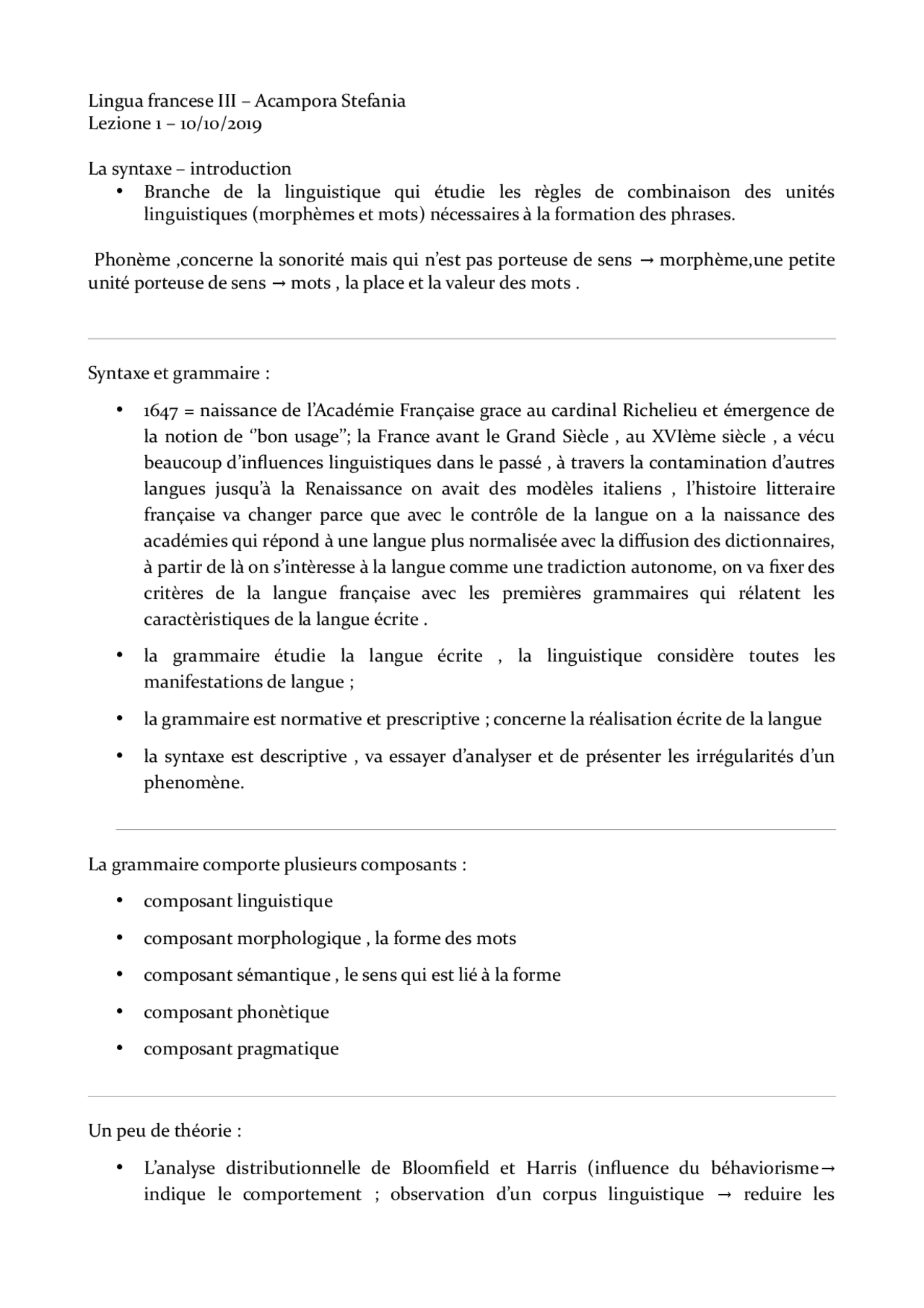 Francese Iii Argomento Introduzione Alla Sintassi Appunti Di Lingua