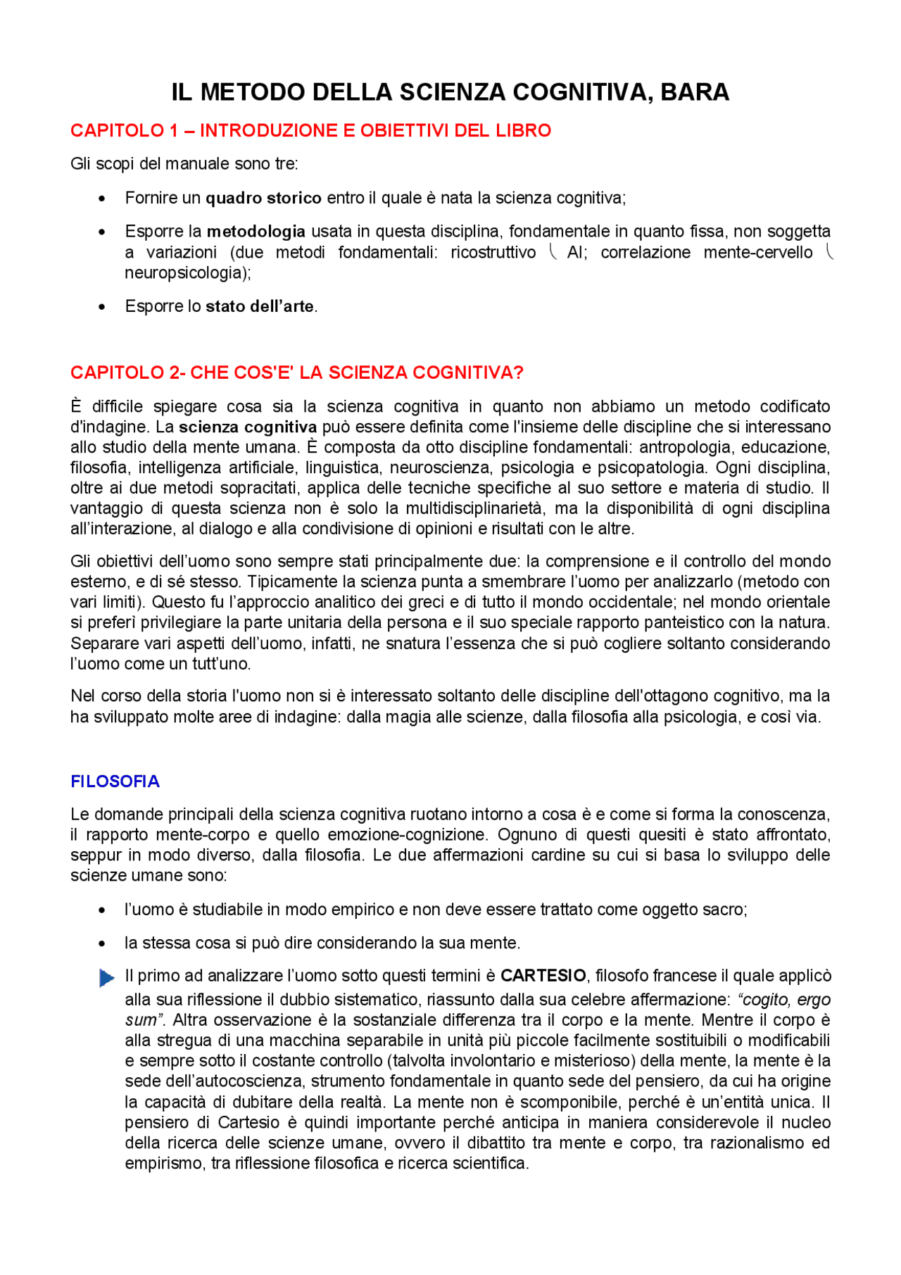 Il Metodo Della Scienza Cognitiva Bara Docsity
