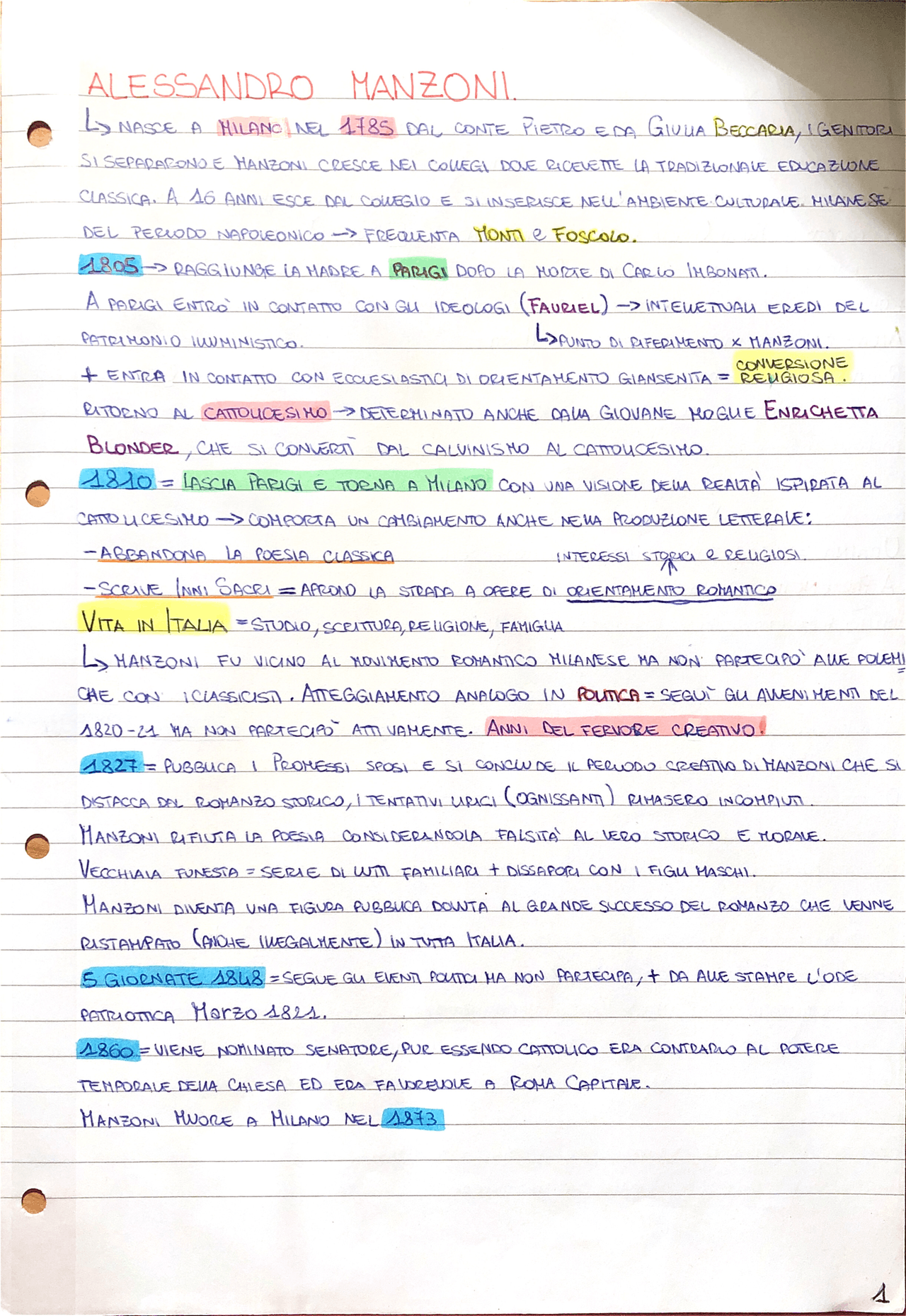Riassunti Alessandro Manzoni - Docsity