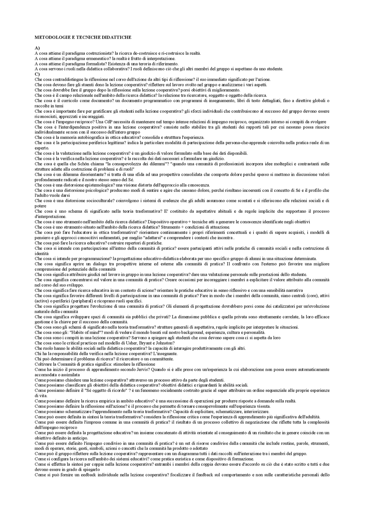 Paniere Metodologie E Tecniche Didattiche In Ordine Alfabetico Docsity