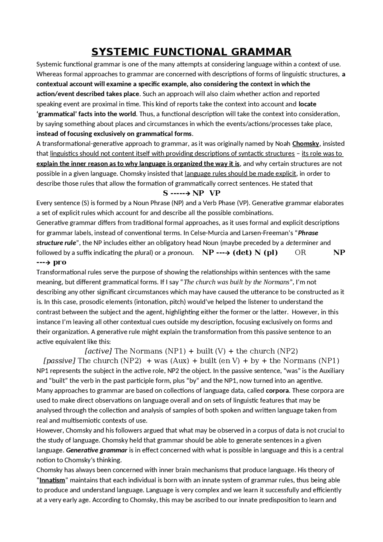 Systemic Functional Grammar Docsity