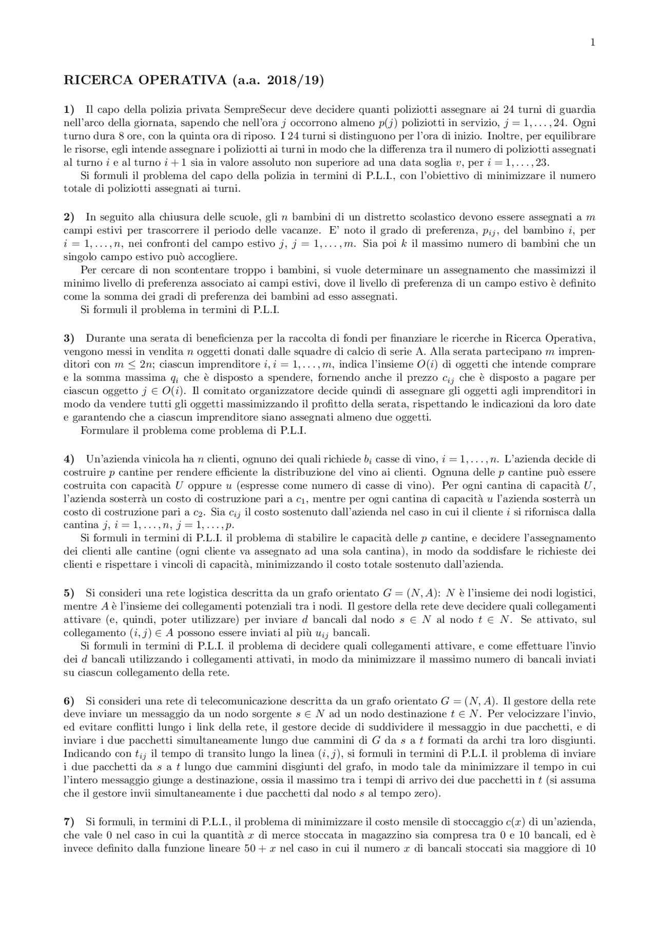 Ricerca Operativa Esercizi Modelli Di Programmazione Lineare Docsity