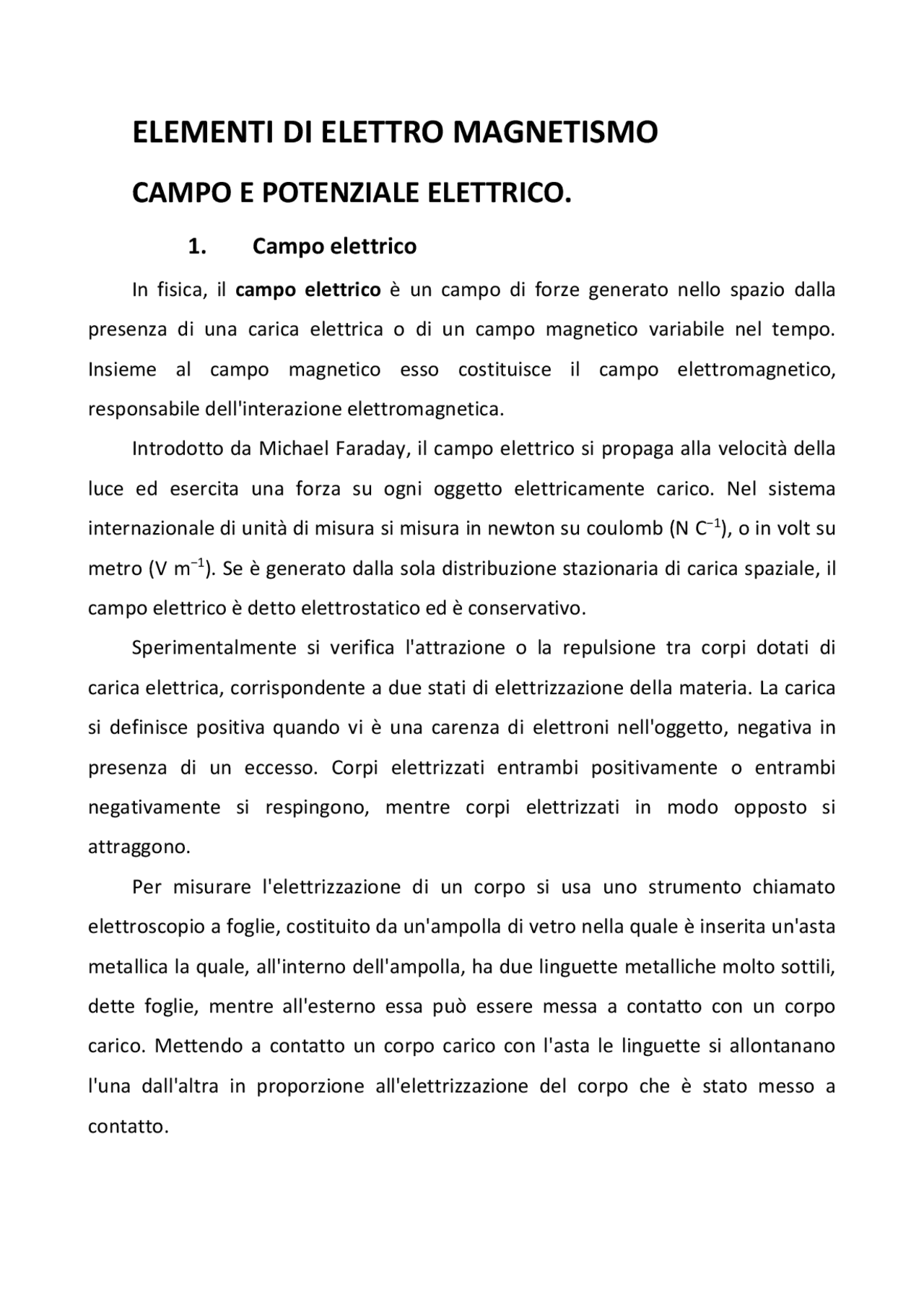 Lelettromagnetismo Campi Elettrici E Elettromagnetici Docsity