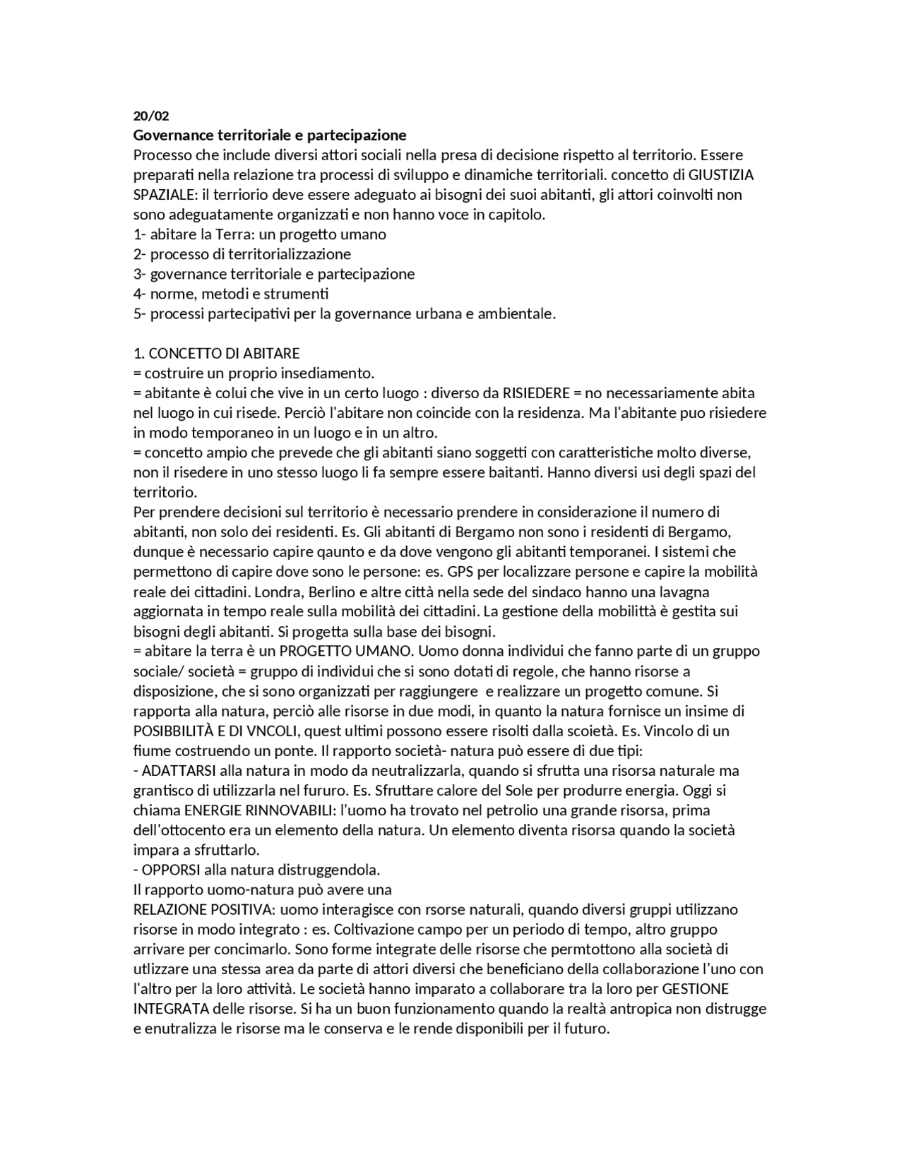Governance Territoriale E Partecipazione Docsity