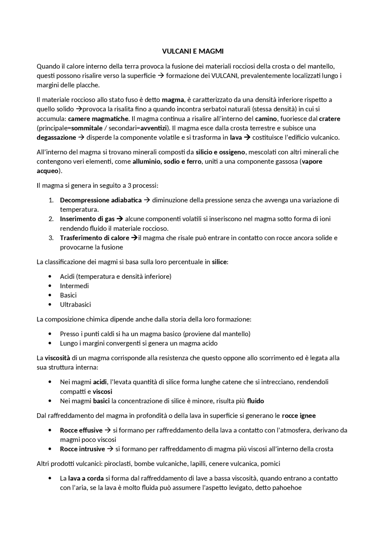 Appunti Su Vulcani E Magmi Docsity
