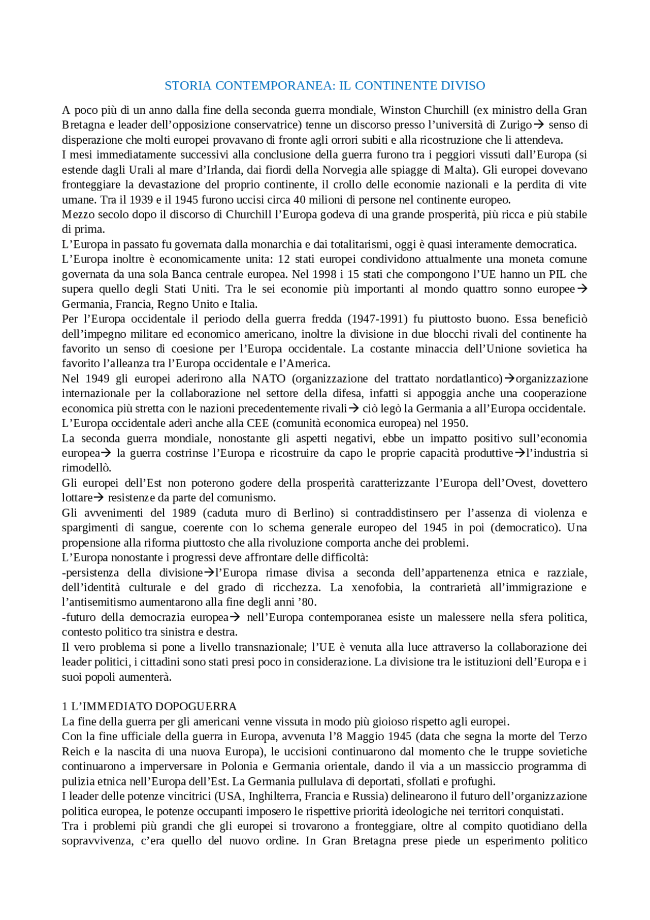 Riassunto Il Continente Condiviso Docsity