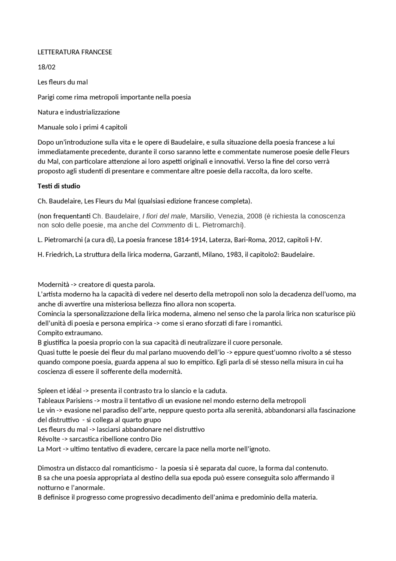 Appunti Sonetti Baudelaire Docsity