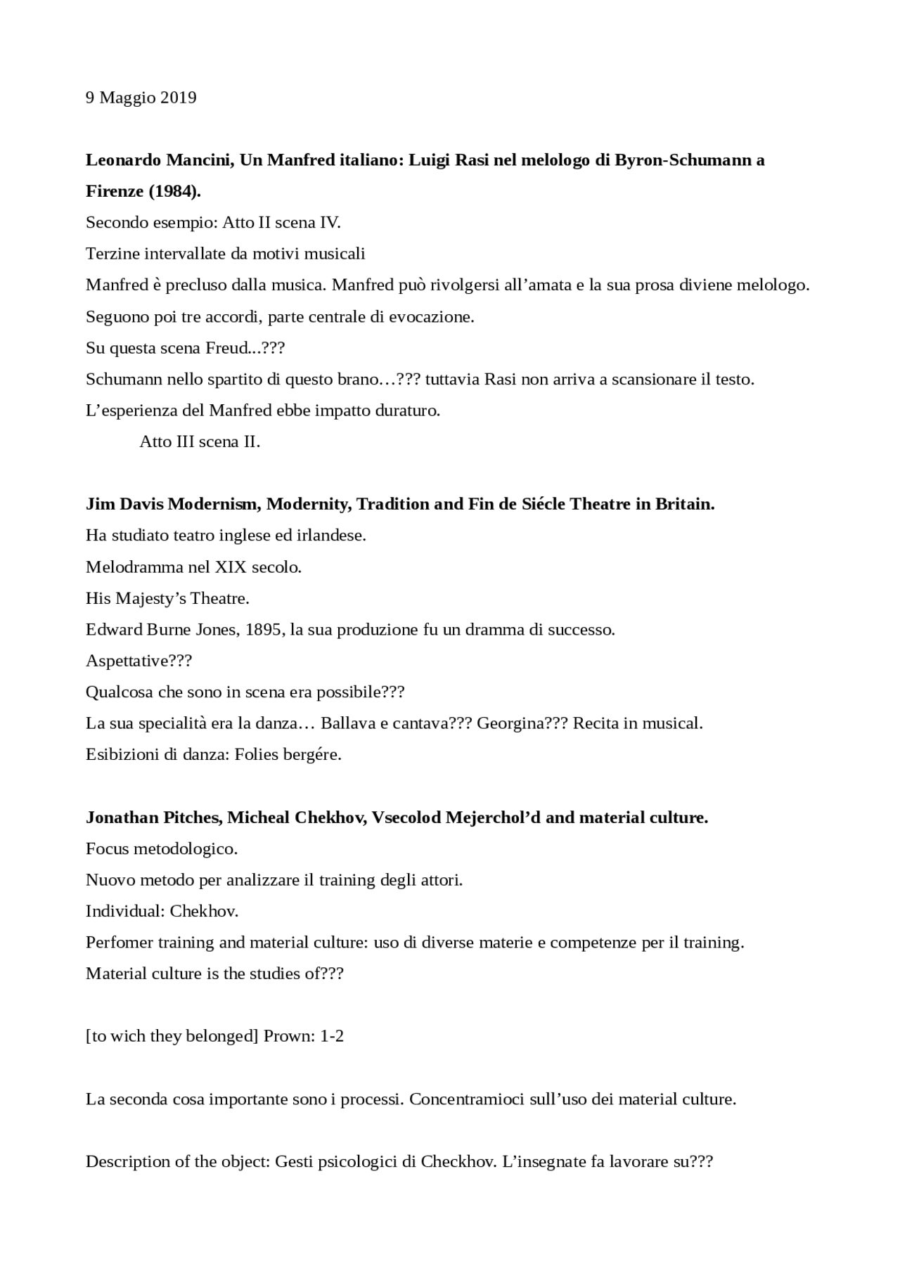 Appunti Teoriche Delle Arti Performative Docsity