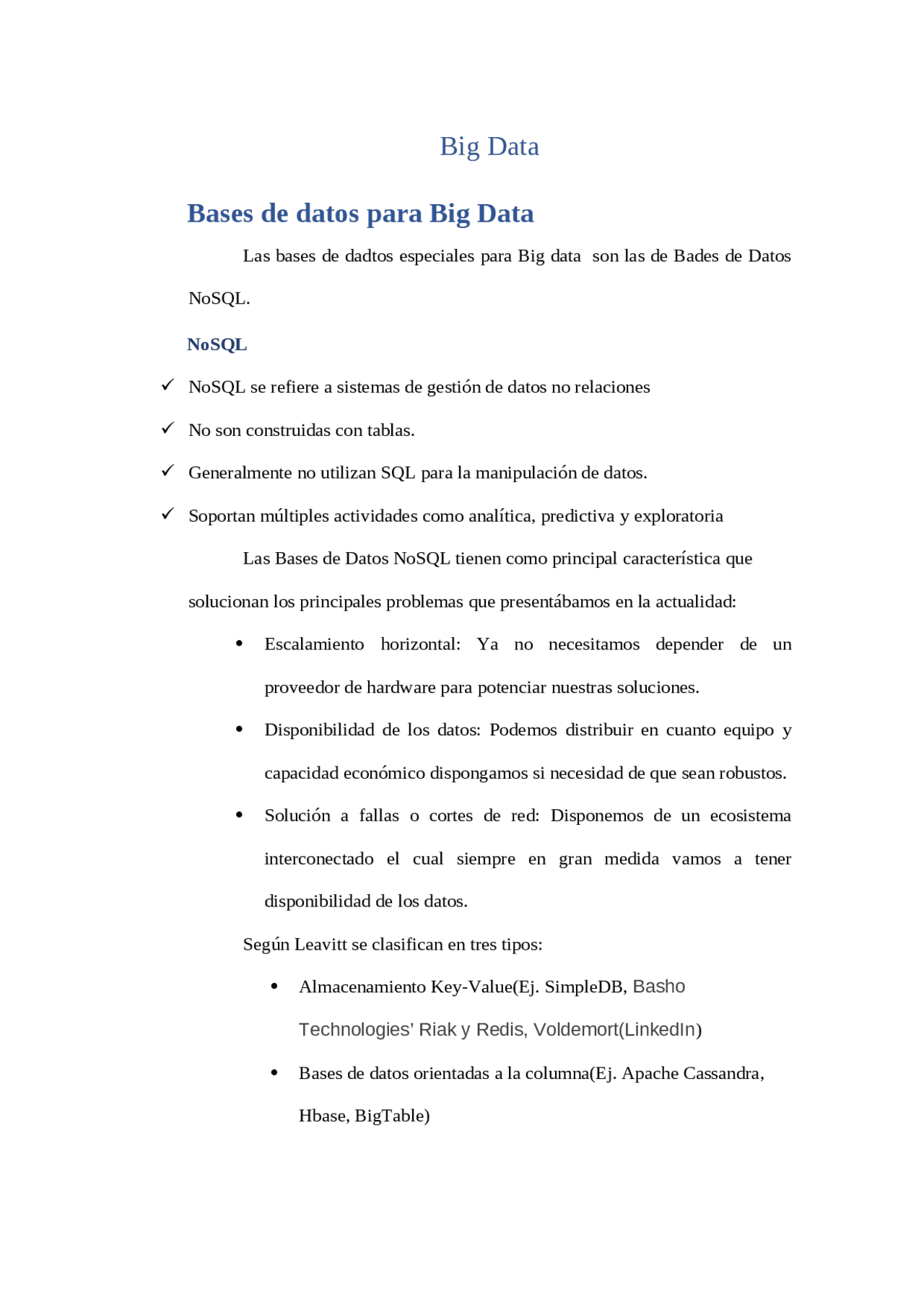 BASES DE DATOS PARA BIG DATA - Docsity