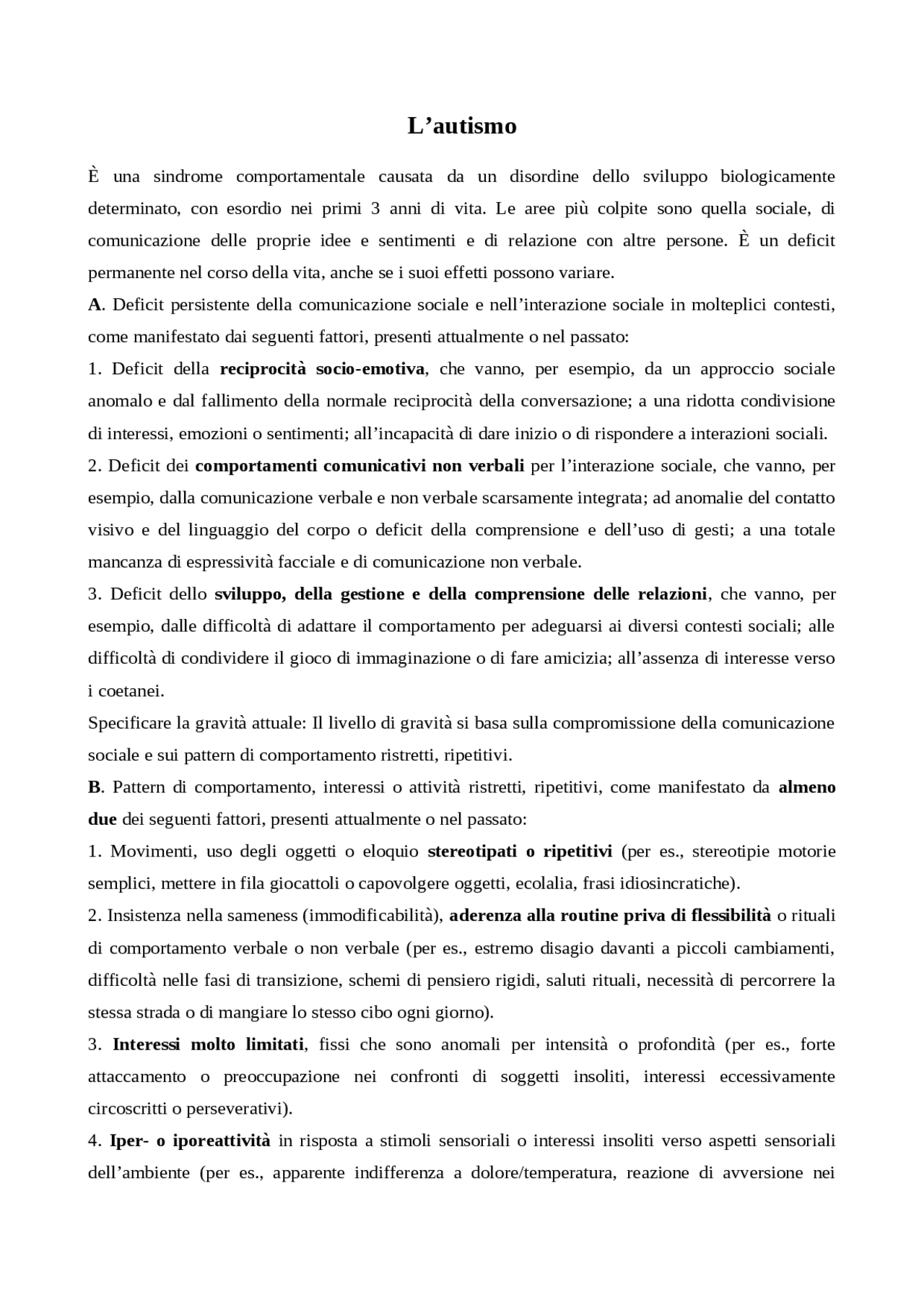 Slide Autismo Per Esame Docsity