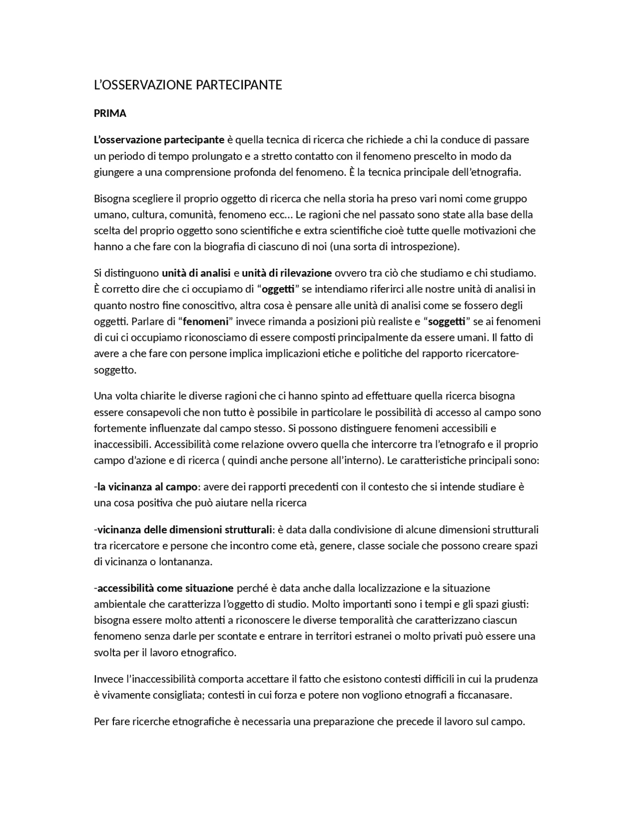 Losservazione Partecipante Docsity