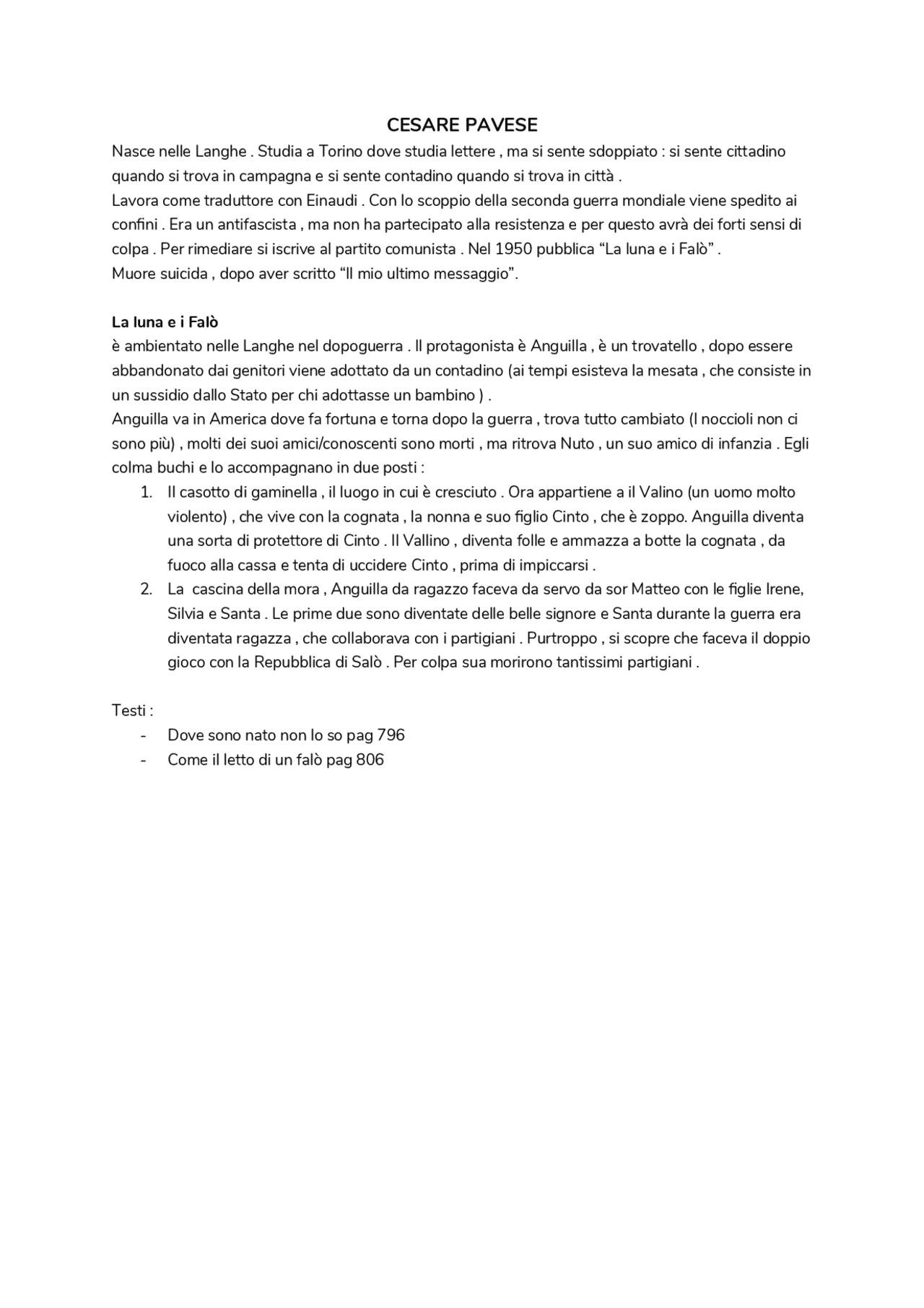 Programma Su Cesare Pavese Docsity