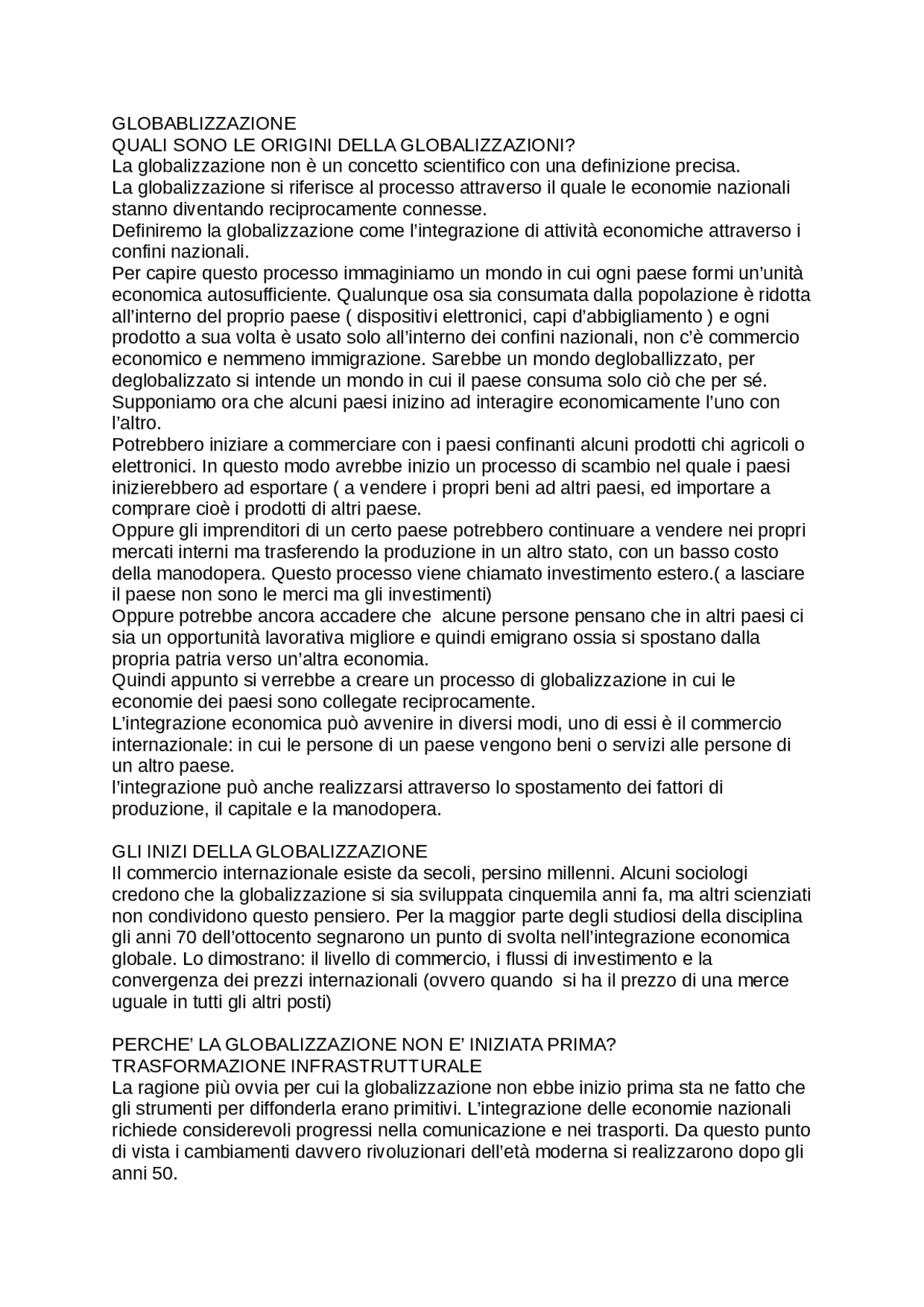 Globalizzazione Riassunto Dettagliato Docsity