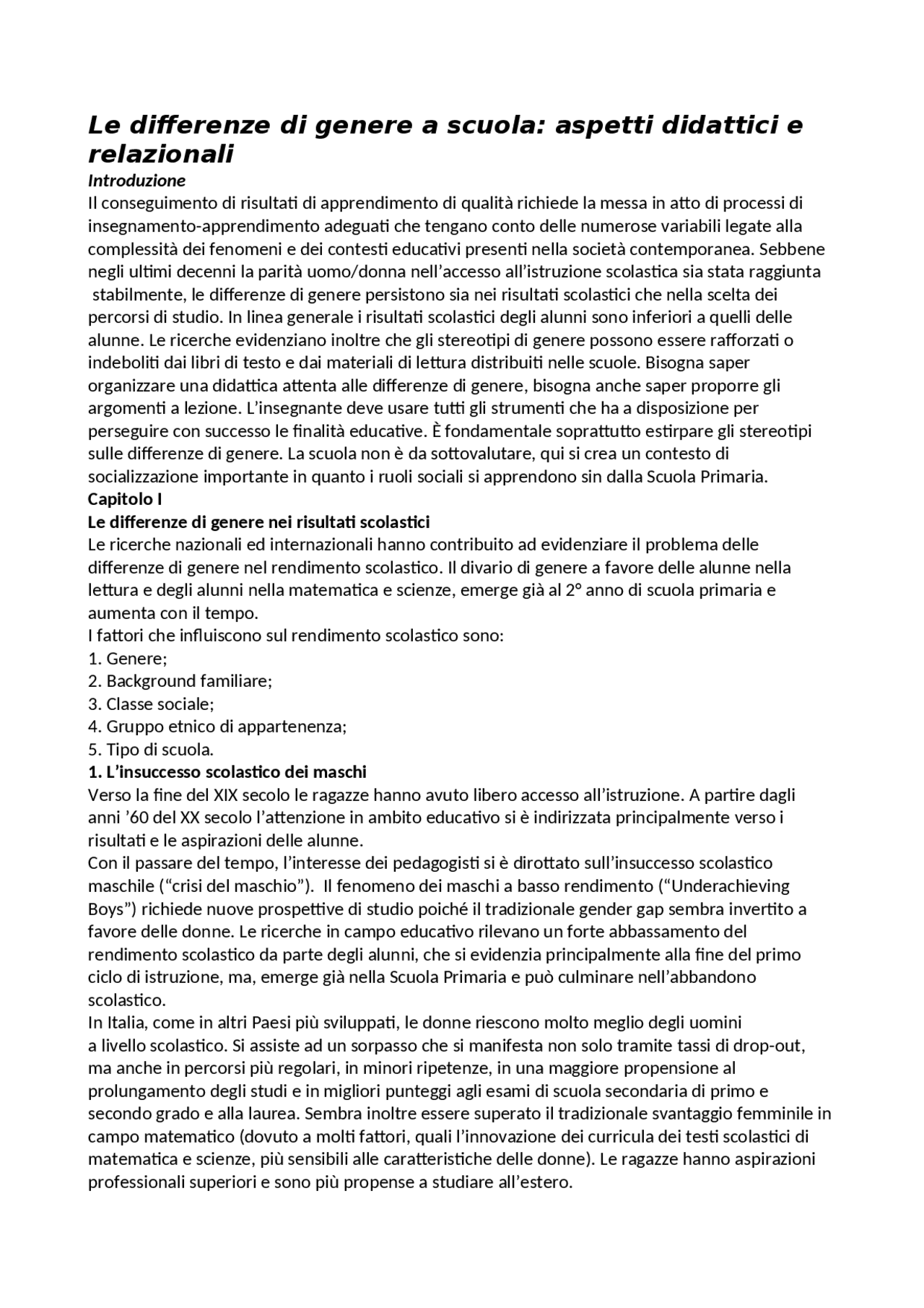 Le Differenze Di Genere A Scuola Docsity