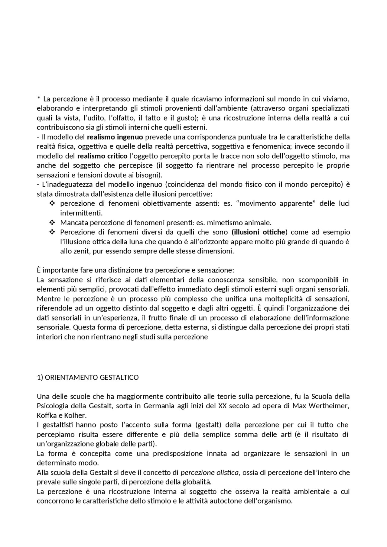 Teorie Sulla Percezione Docsity