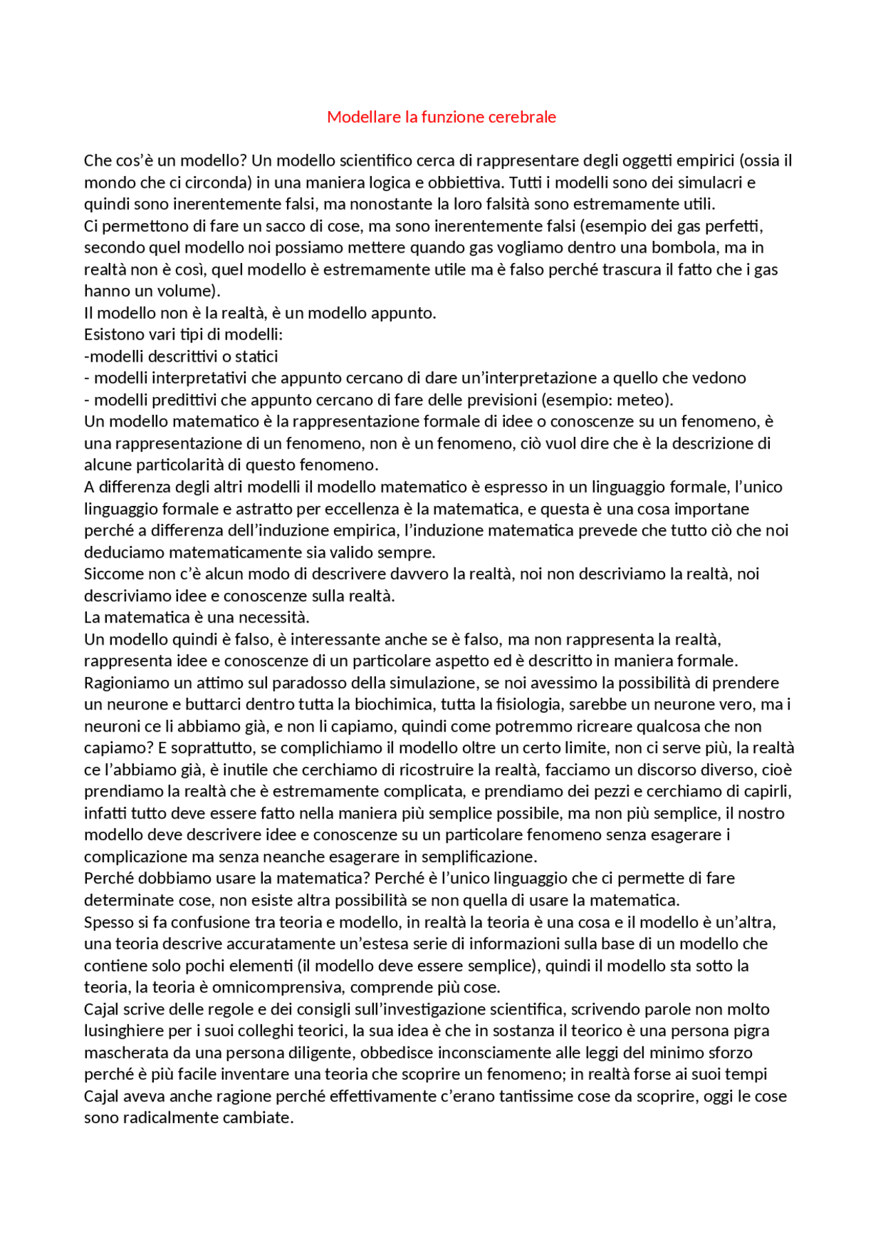 Appunti Sui Modelli Matematici Docsity