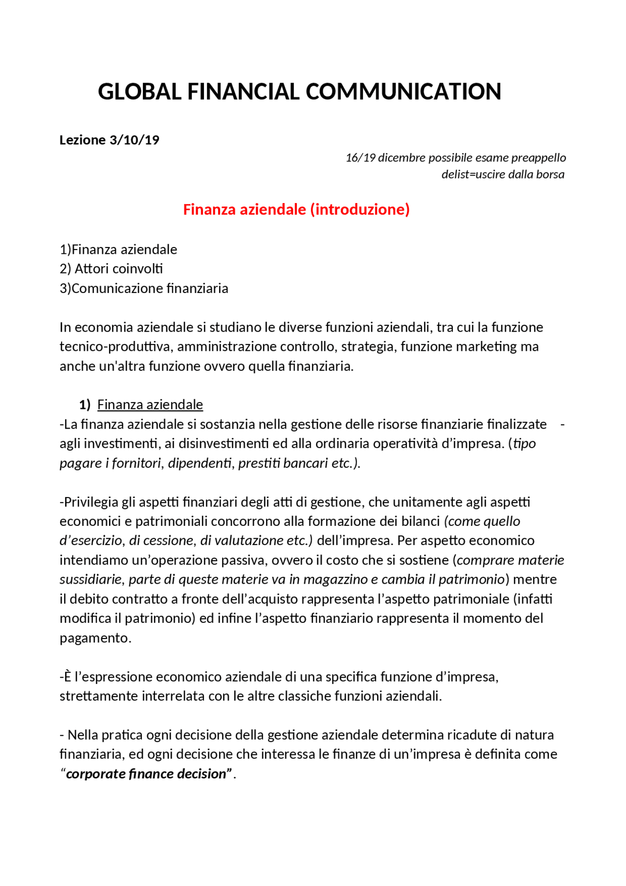 Global Financial Communication Docsity