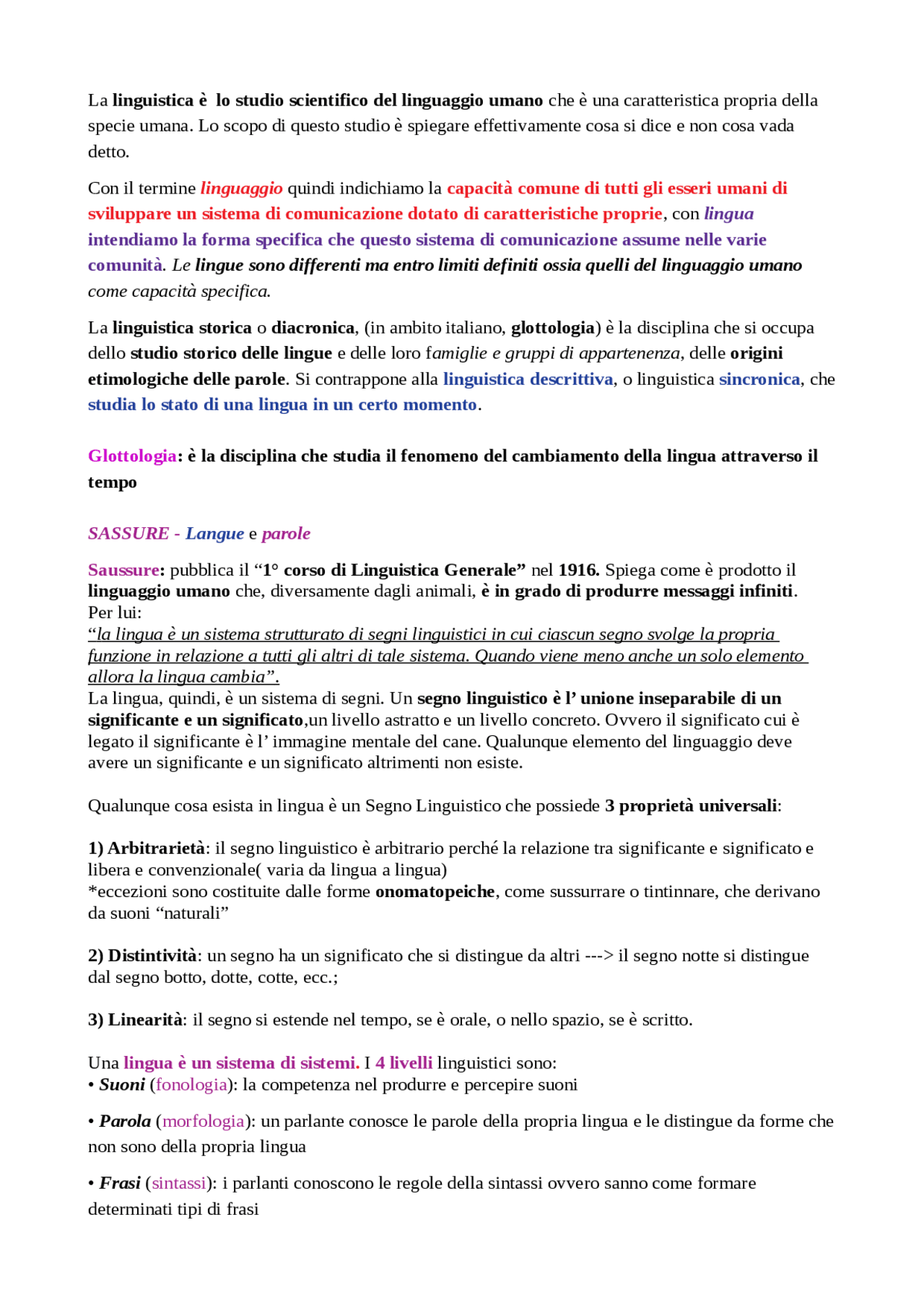 Fondamenti Di Glottologia E Linguistica Mod A Docsity