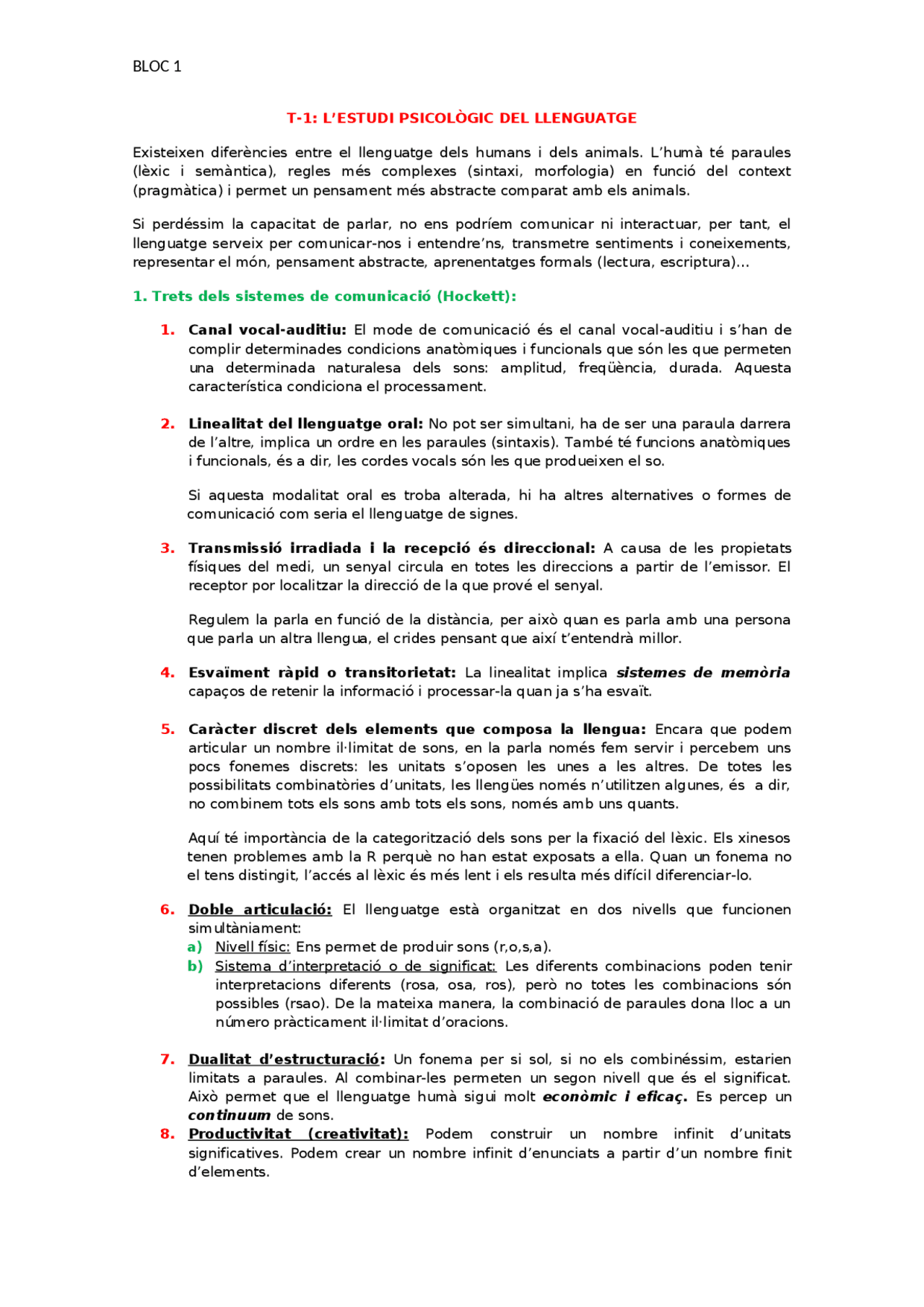 Bloc 1 Comunicació I Llenguatge Docsity