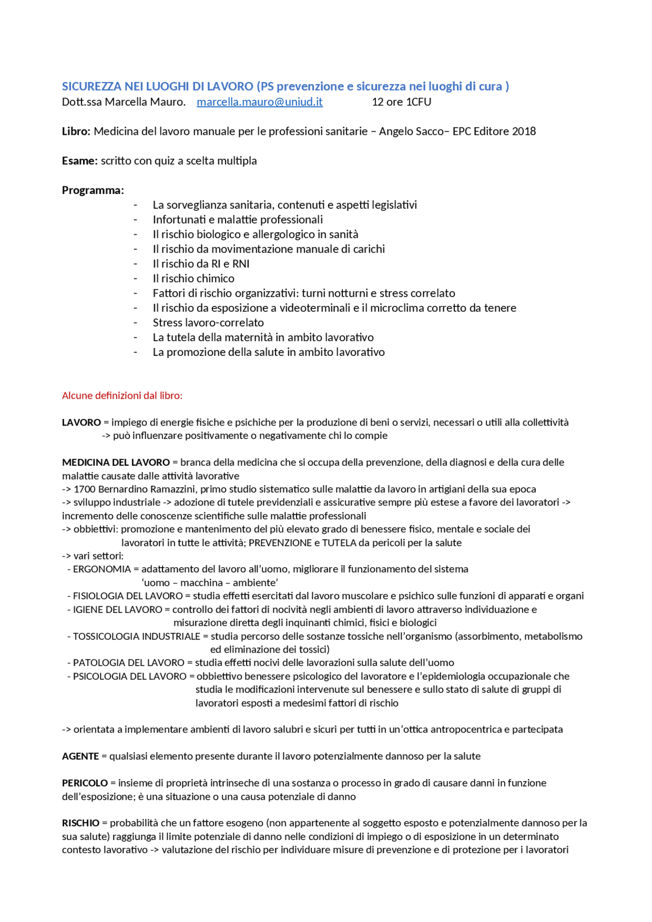 Sicurezza Nei Luoghi Di Lavoro Cdl Infermieristica Uniud Docsity