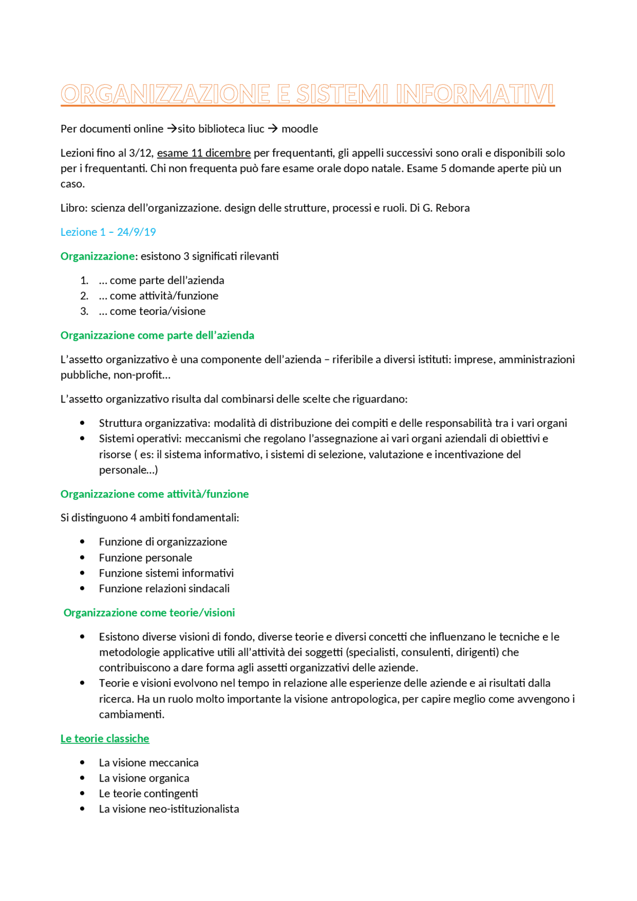 Appunti Organizzazione E Sistemi Informativi Prof Minelli Docsity