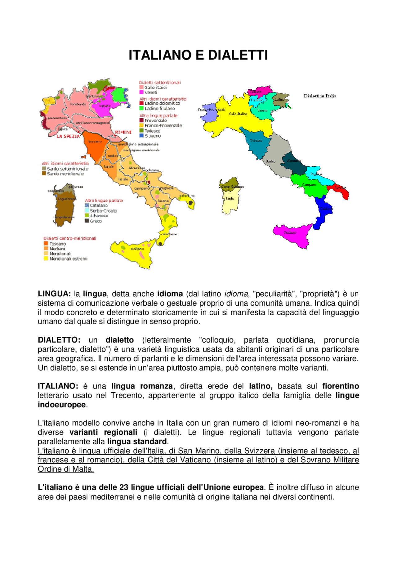 Litaliano E I Suoi Dialetti Docsity