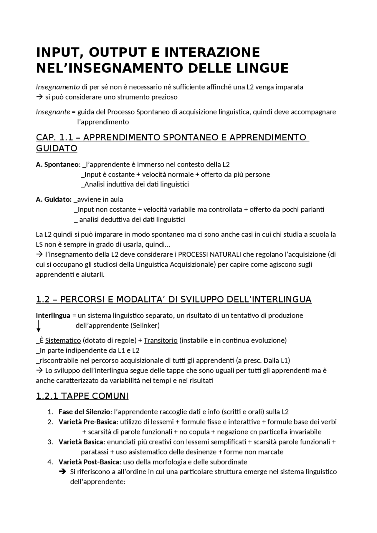 Input, Output e interazione nell'insegnamento - Docsity
