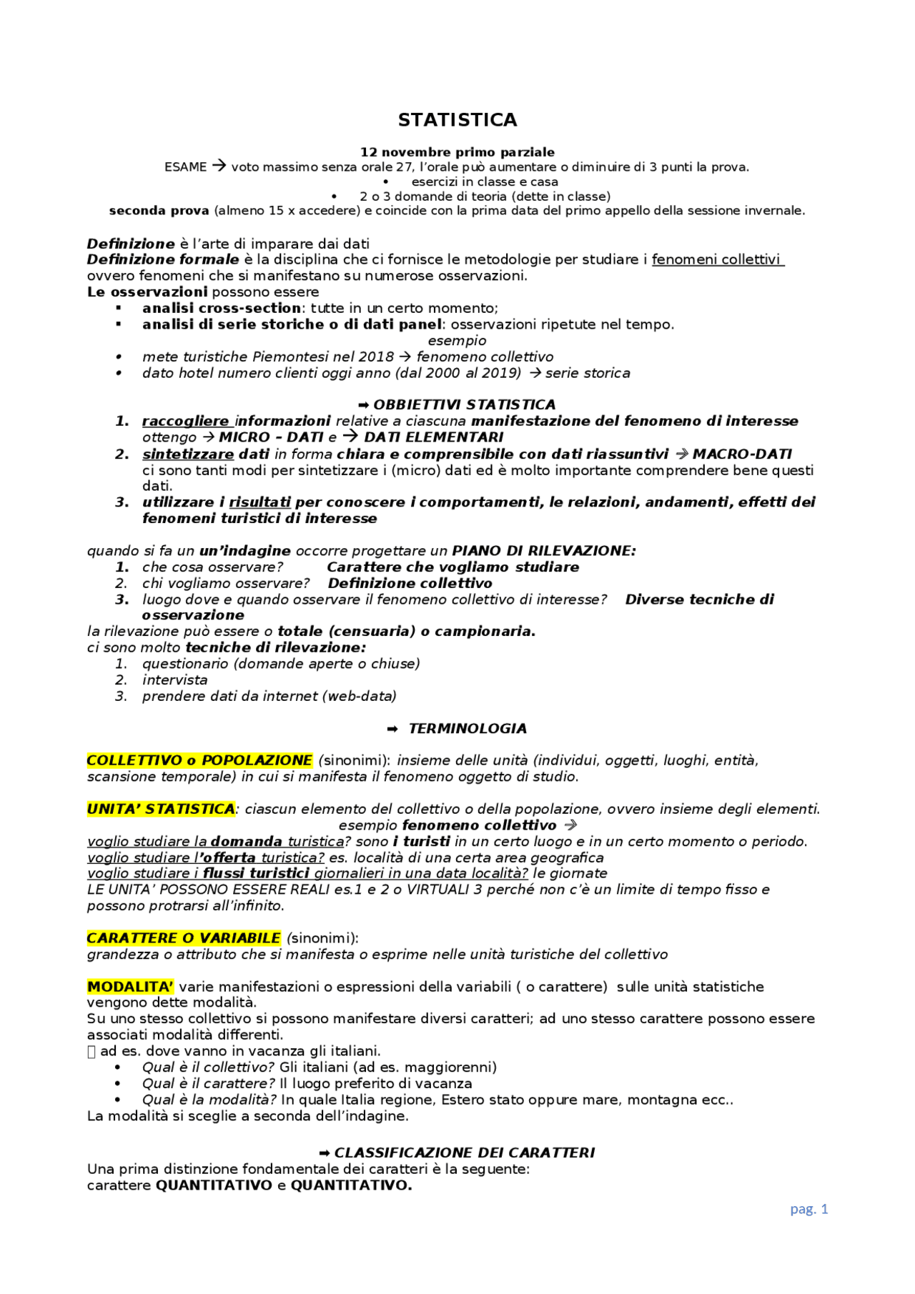 Statistica Dei Servizi Turistici Docsity