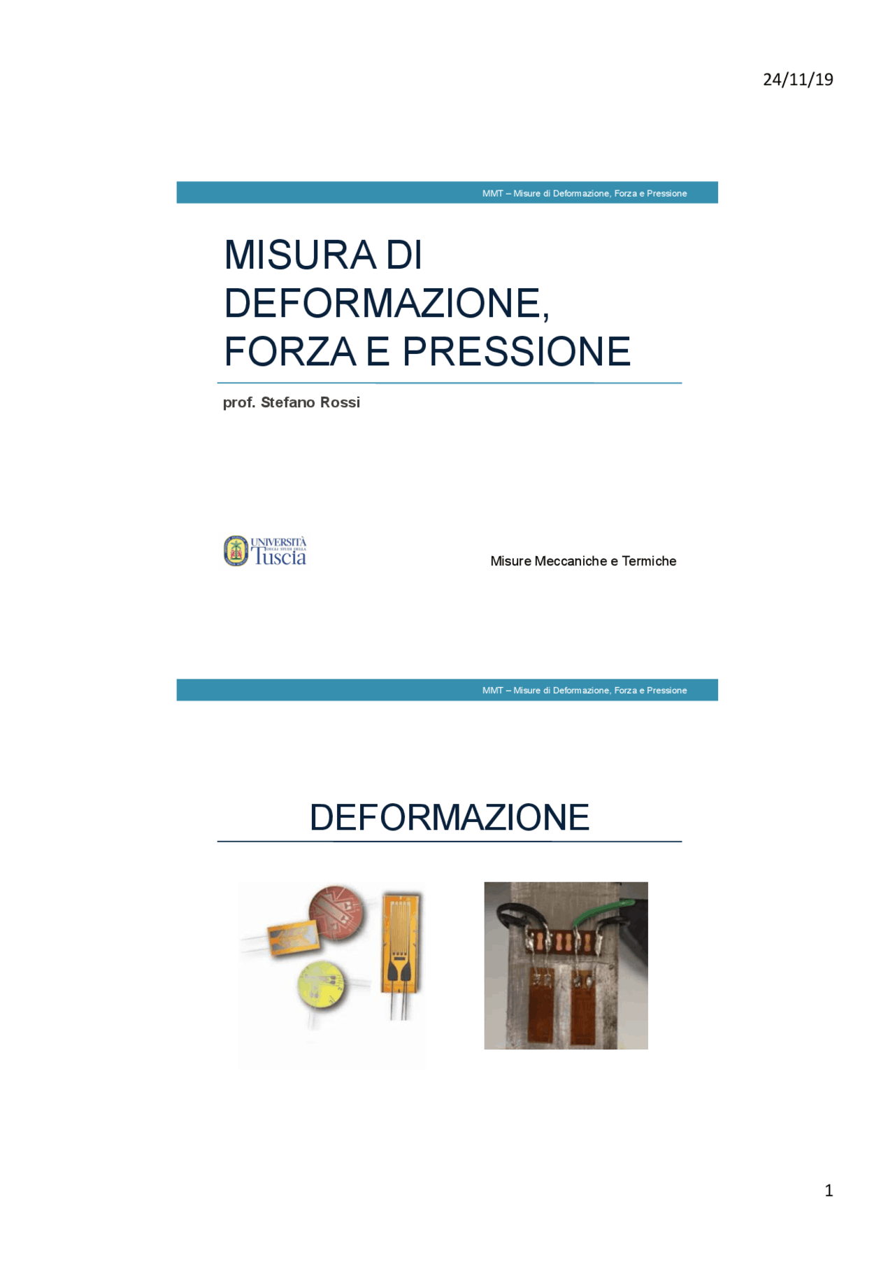 Misure di deformazione, forza e pressione - Docsity