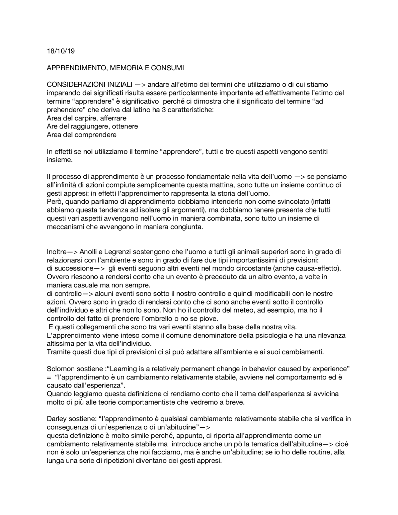 Lezione Apprendimento E Memoria Docsity