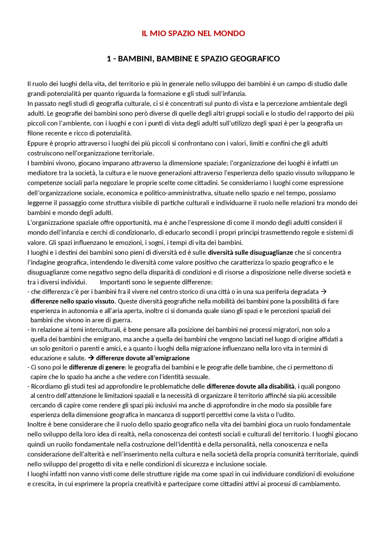 Il mio spazio nel mondo - Docsity