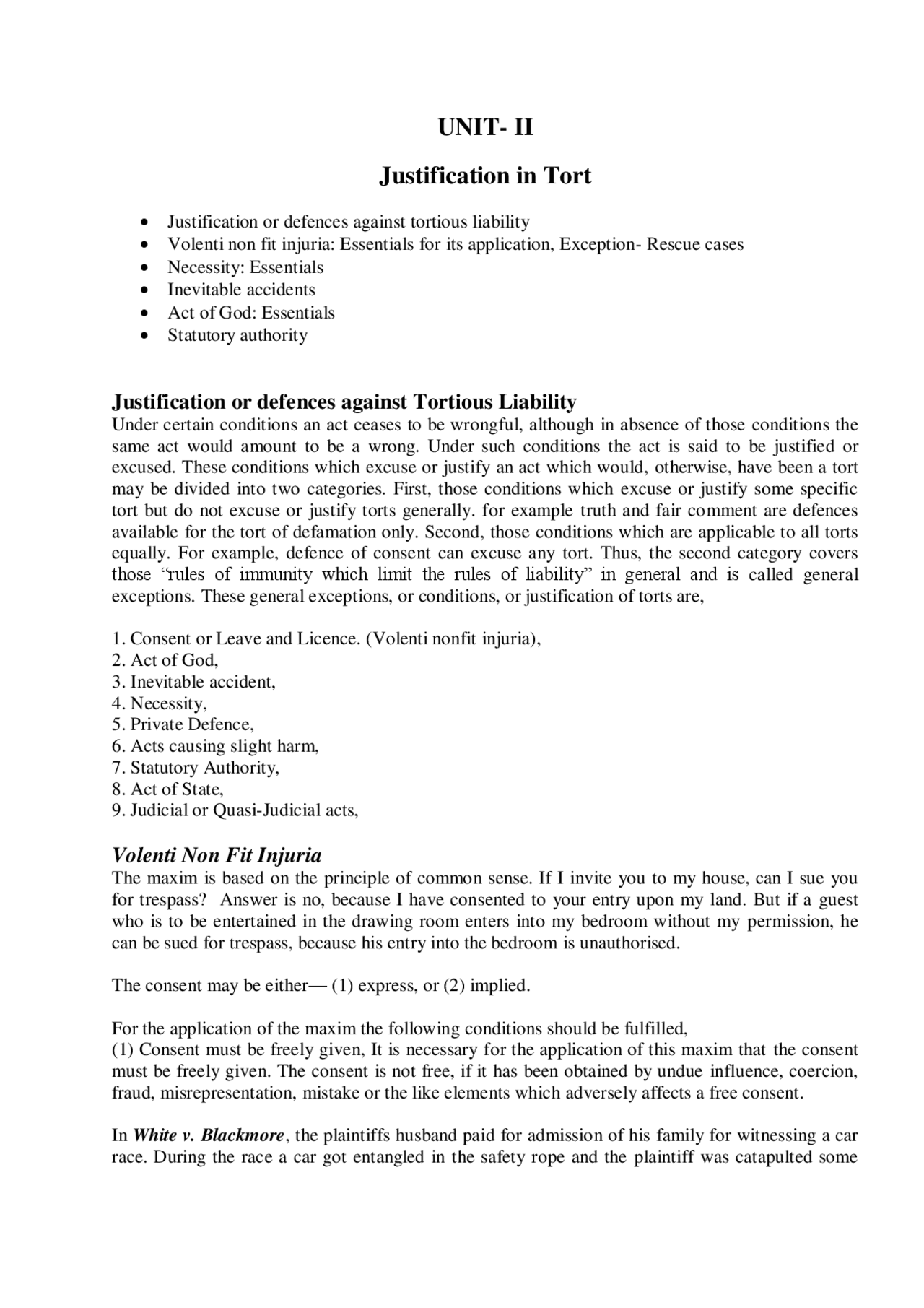 Justification in Tort Justification - Docsity