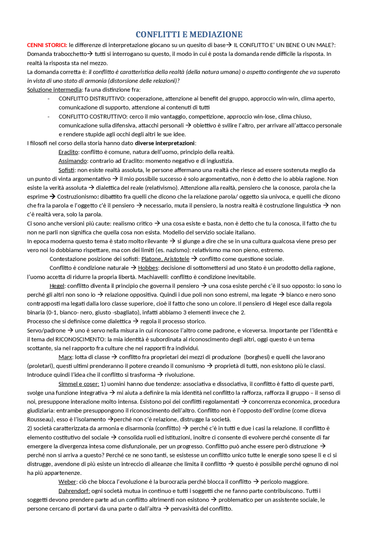 Gestione E Mediazione Dei Conflitti Docsity