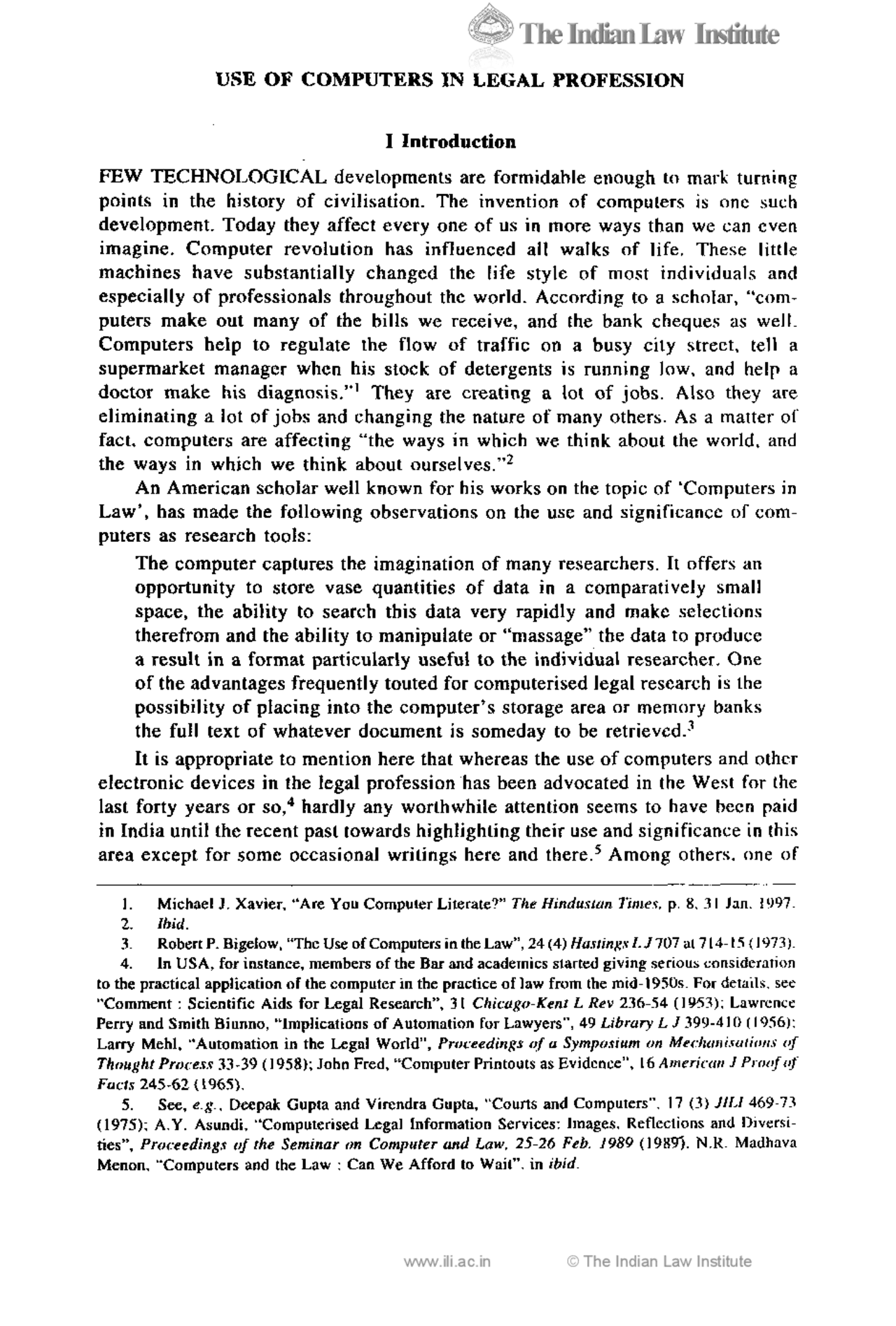 Use of Computer in Legal Profession | Lecture notes Applications of ...