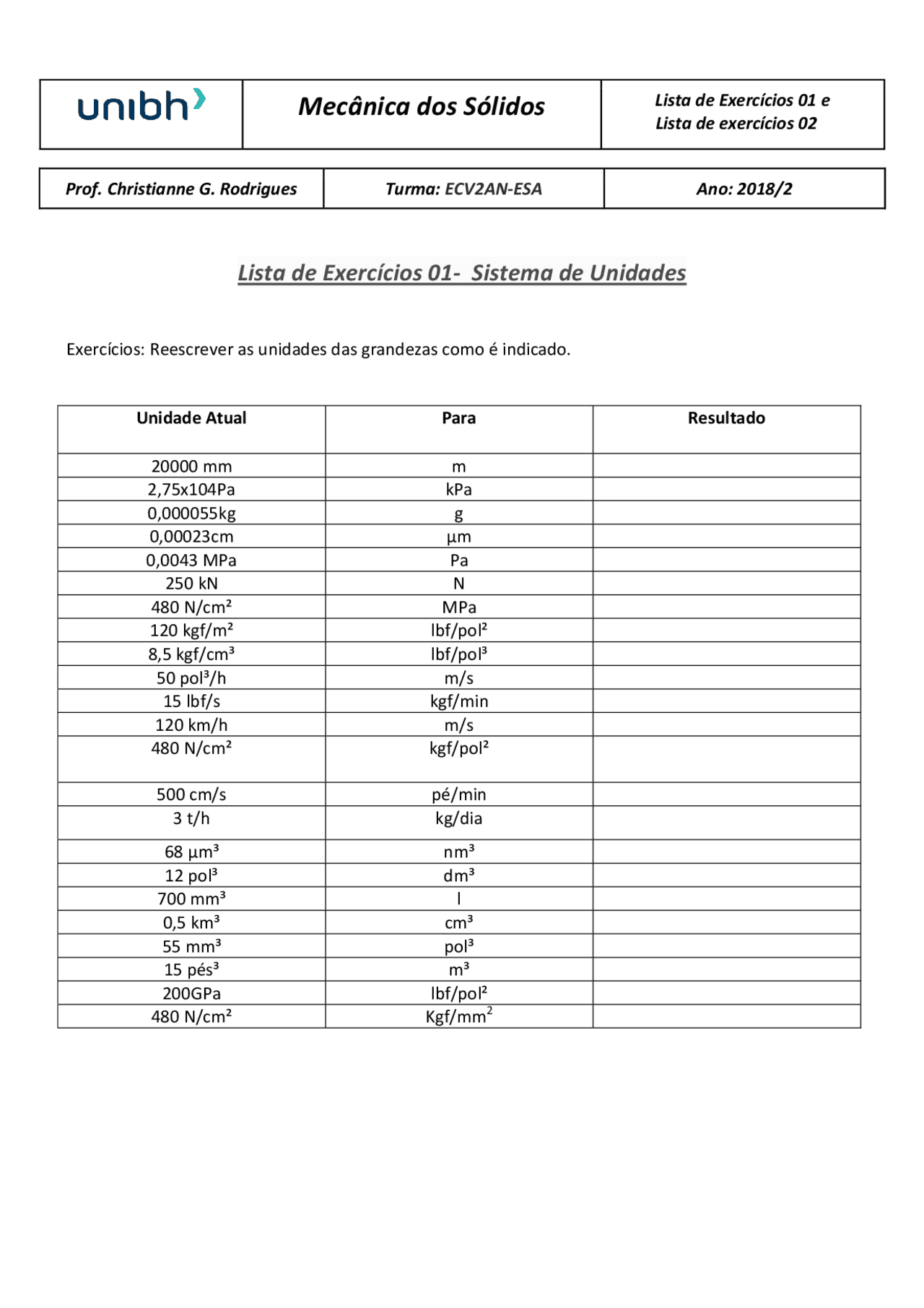 Lista de exercícios de mecsol - Docsity