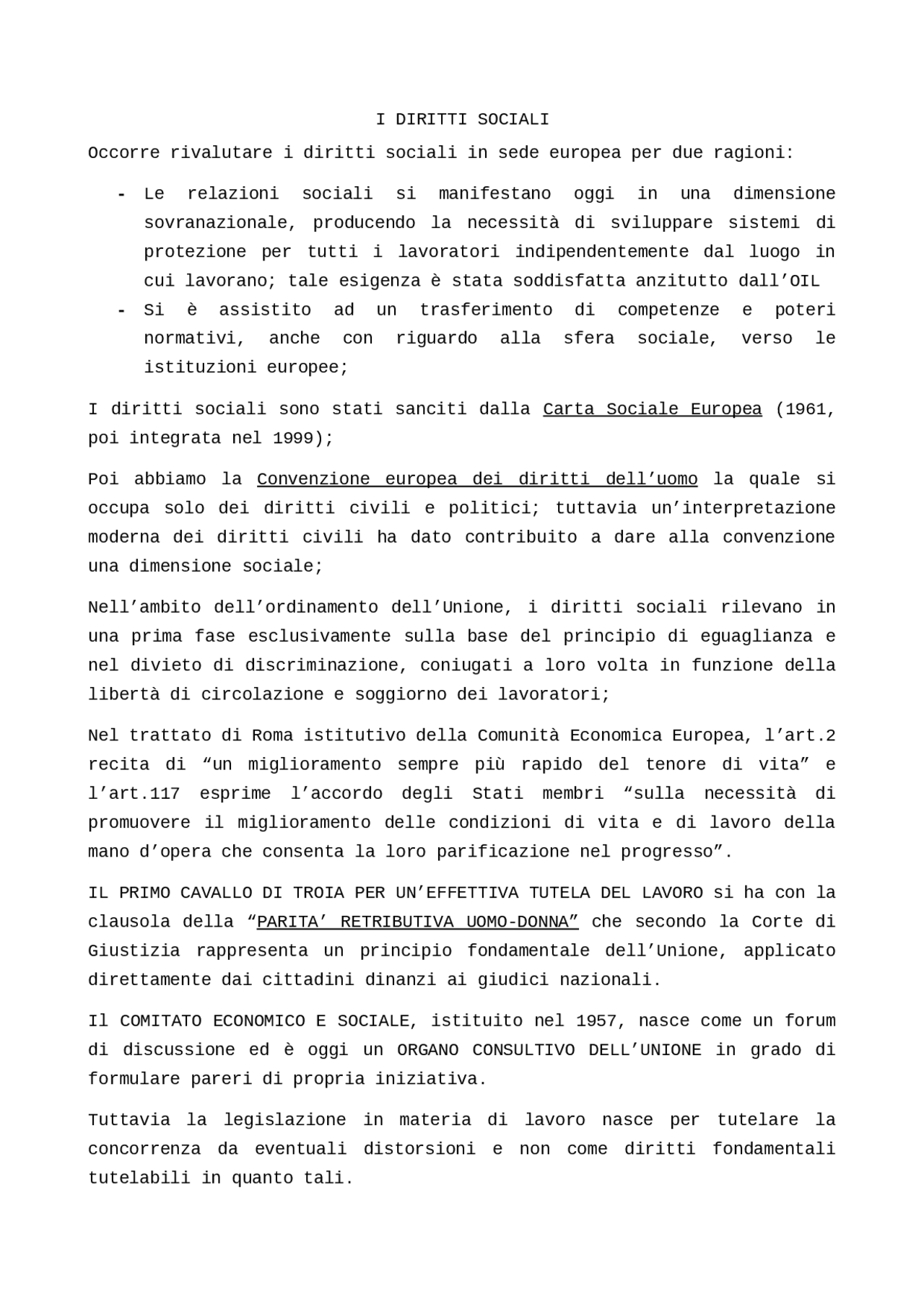 Storia Dei Diritti Sociali Docsity