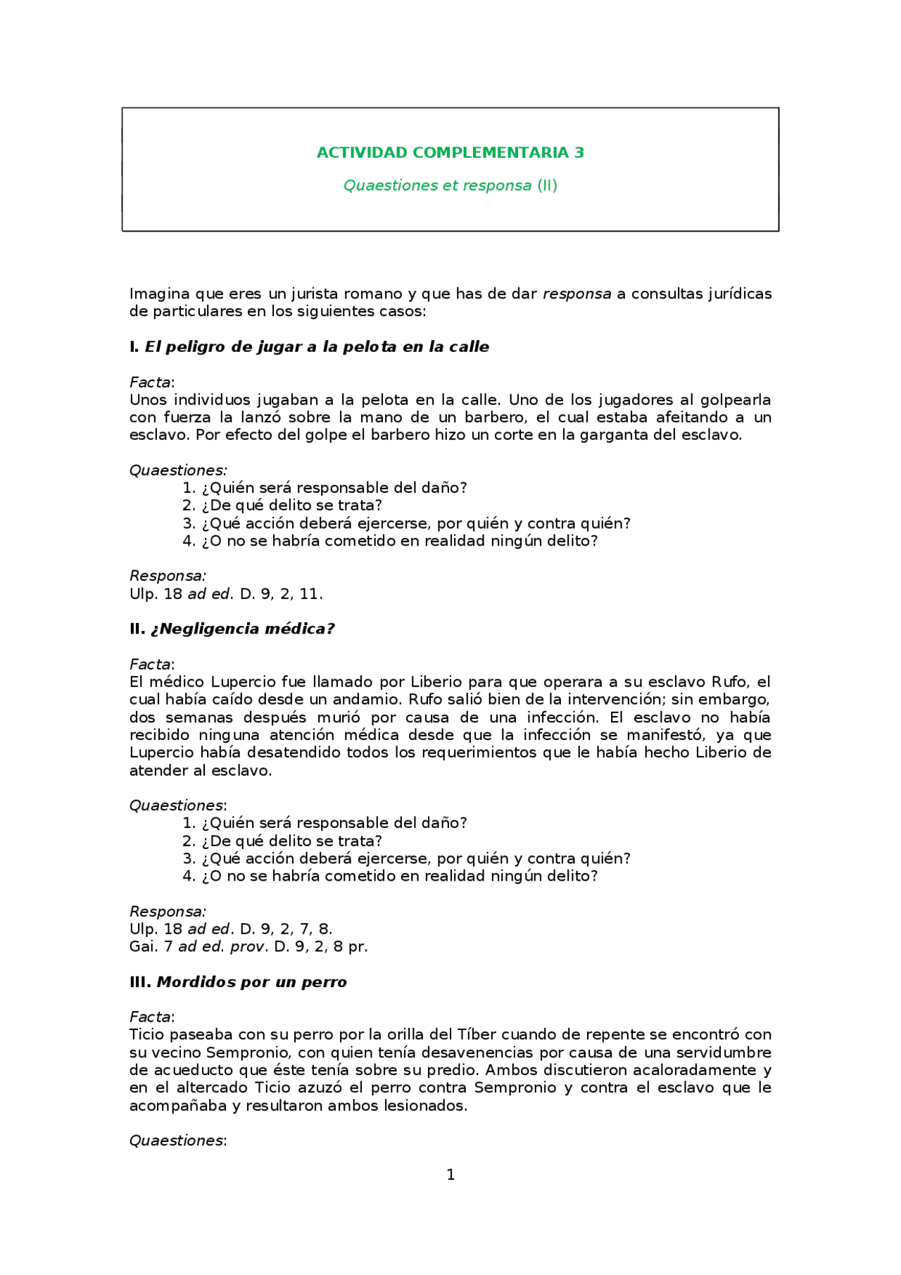 Actividad complementaria derecho romano - Docsity